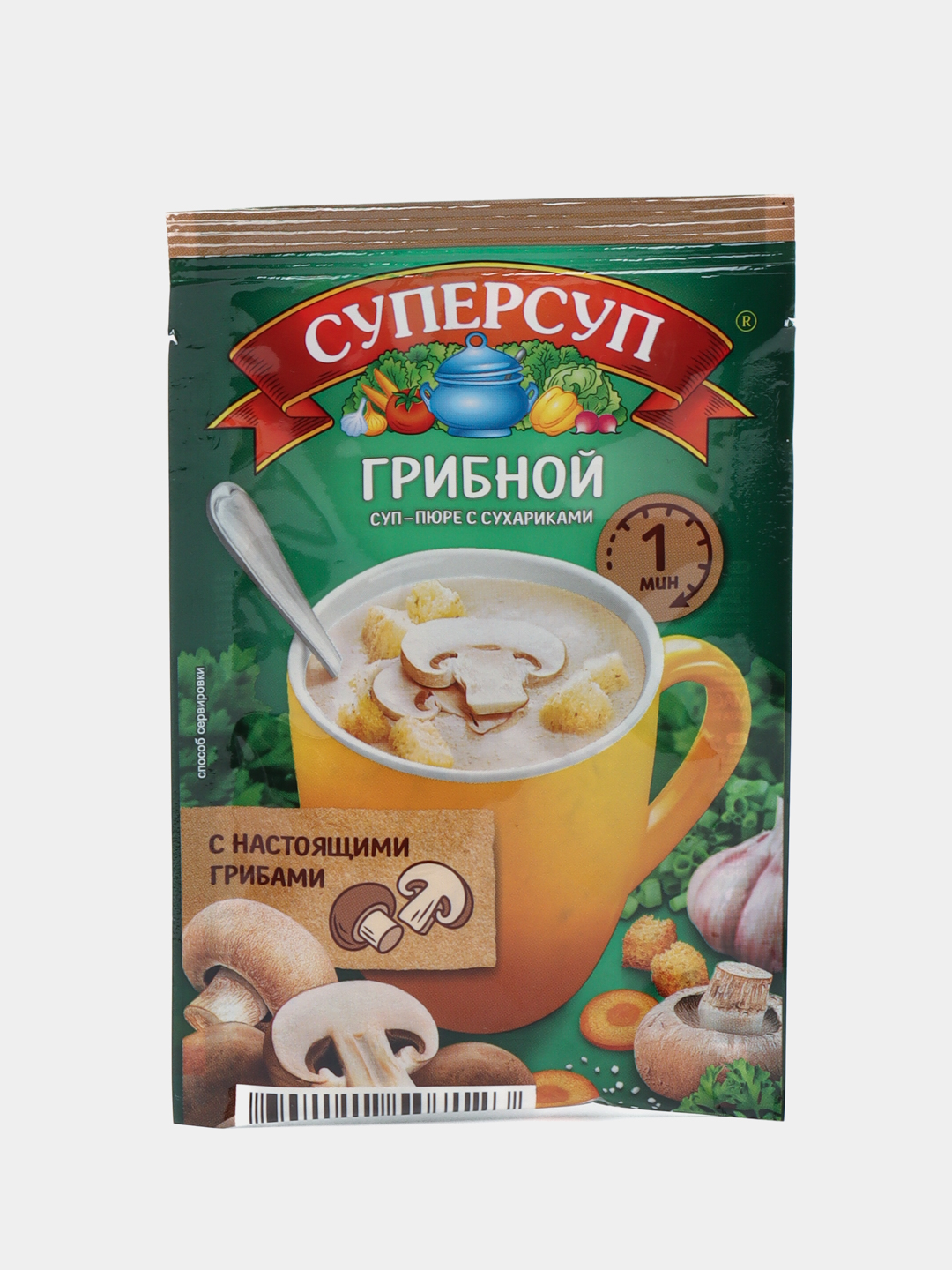 Суп-пюре быстрого приготовления Суперсуп, грибной с сухариками, 18 г ...