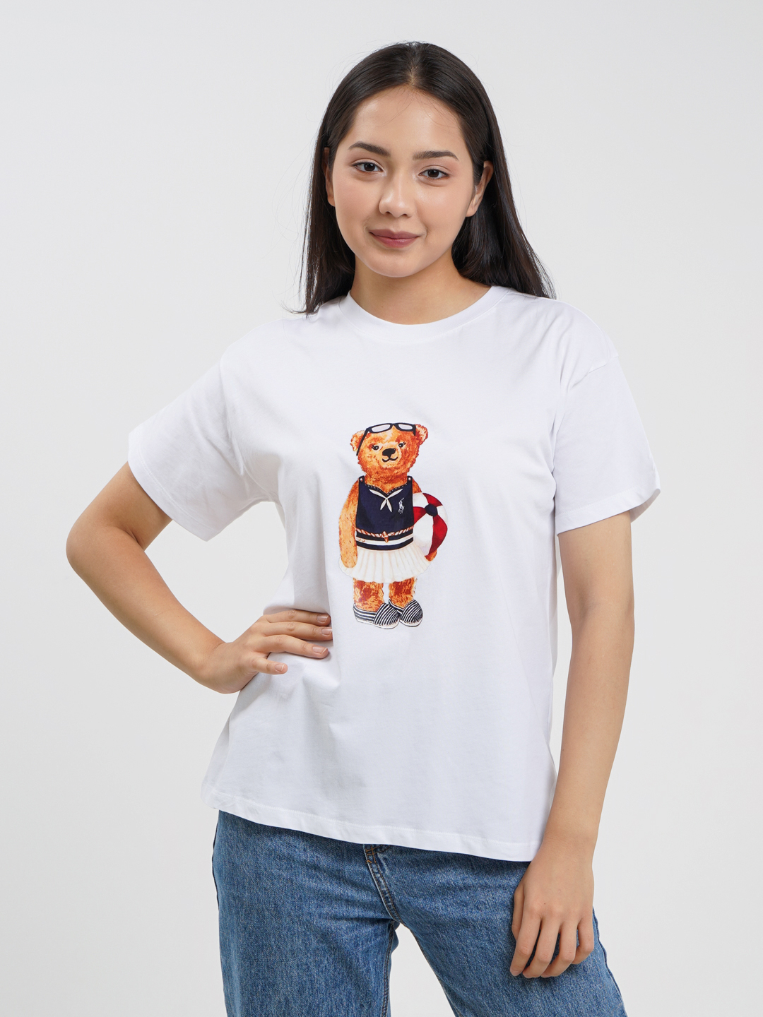 Ayiq bilan oq futbolka, ayiqli futbolka, yozgi, paxtalini arzon narxda ...