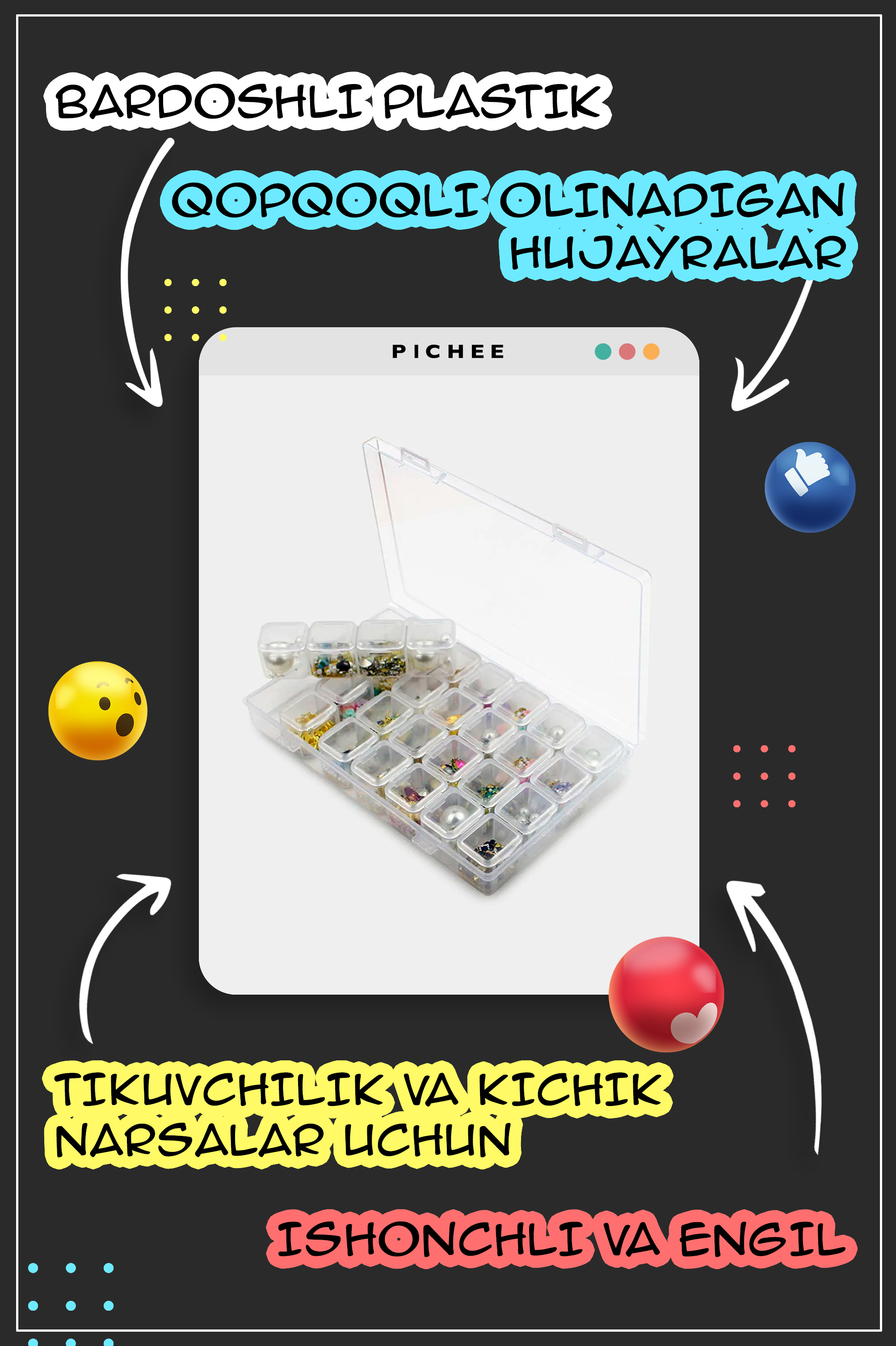 Organayzer, kichik narsalar va strazalar saqlash uchun 28 ta olinadigan ...