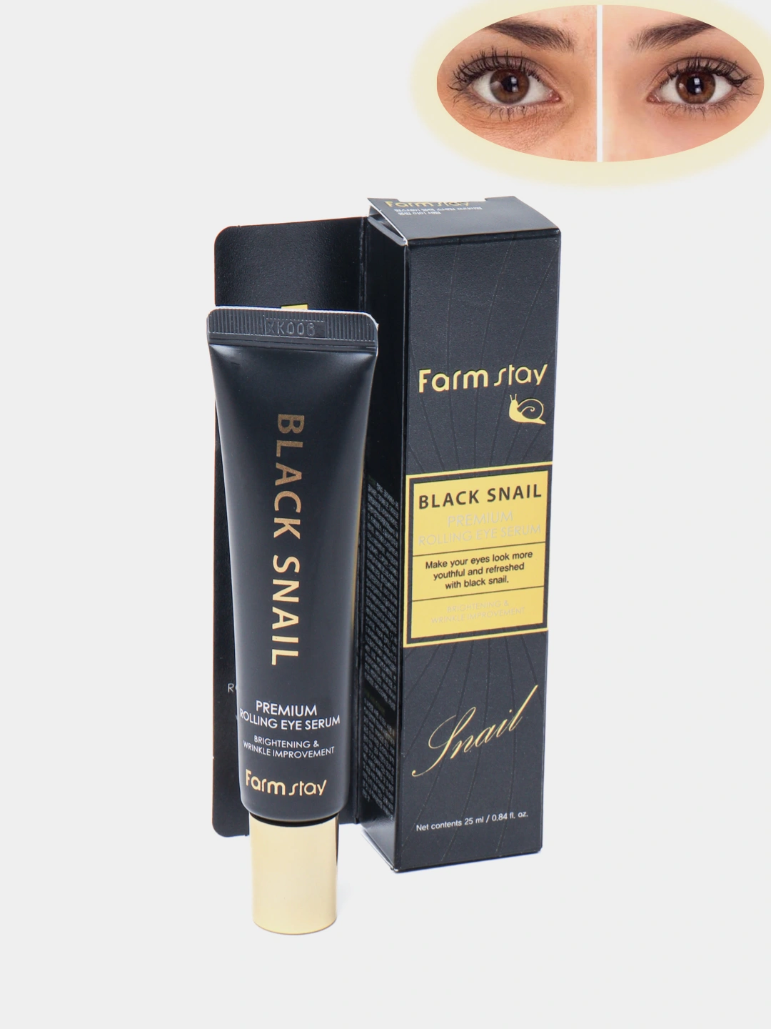 Zardob rolikli ko'z Farm Stay Black Snail Premium Rolling Eye Serum, 25 ...