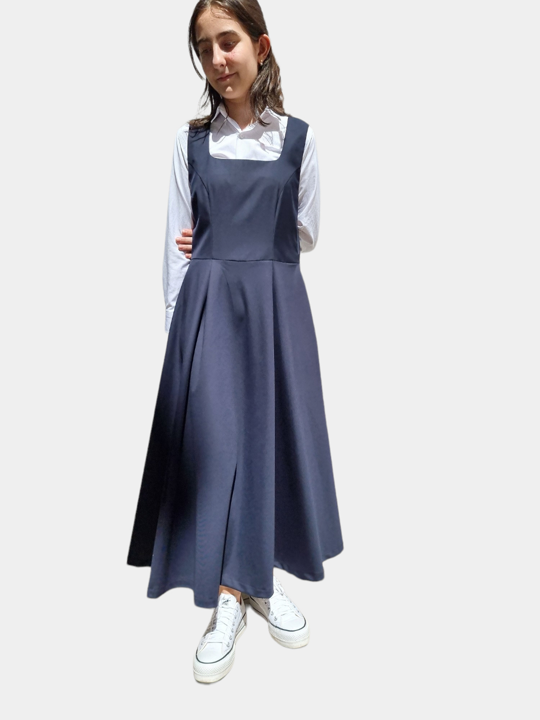 Uzun maktab sarafan, o'rta maktab o'quvchilari uchun, kostyum evro ...