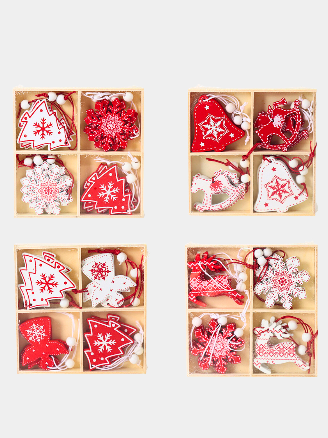 Yog'ochdan yasalgan yangi yil archasi bezaklari to'plami, yangi yil o ...