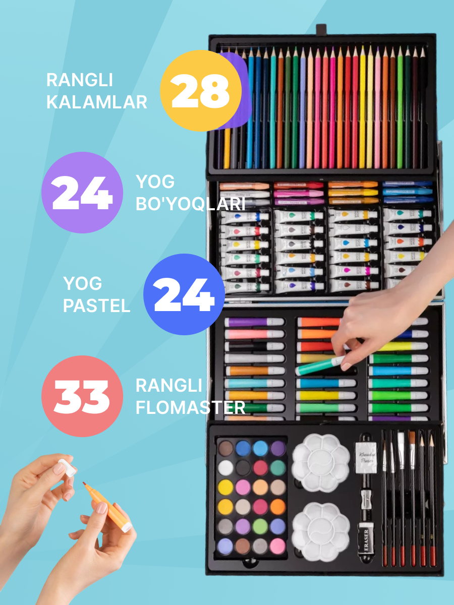 Rasm chizish to'plami: markerlar, flomasterlar, bo'yoqlar bilanni arzon ...