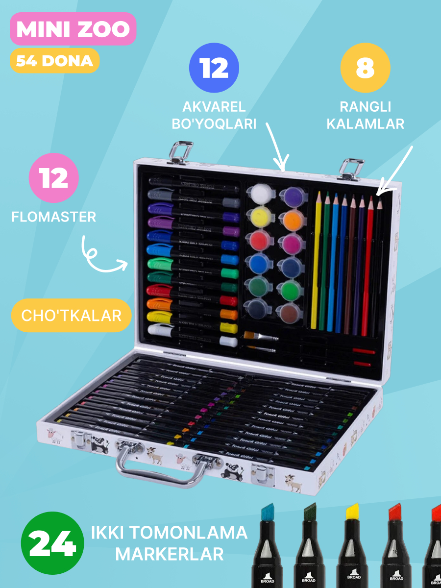 Rasm chizish to'plami: markerlar, flomasterlar, bo'yoqlar bilanni arzon ...