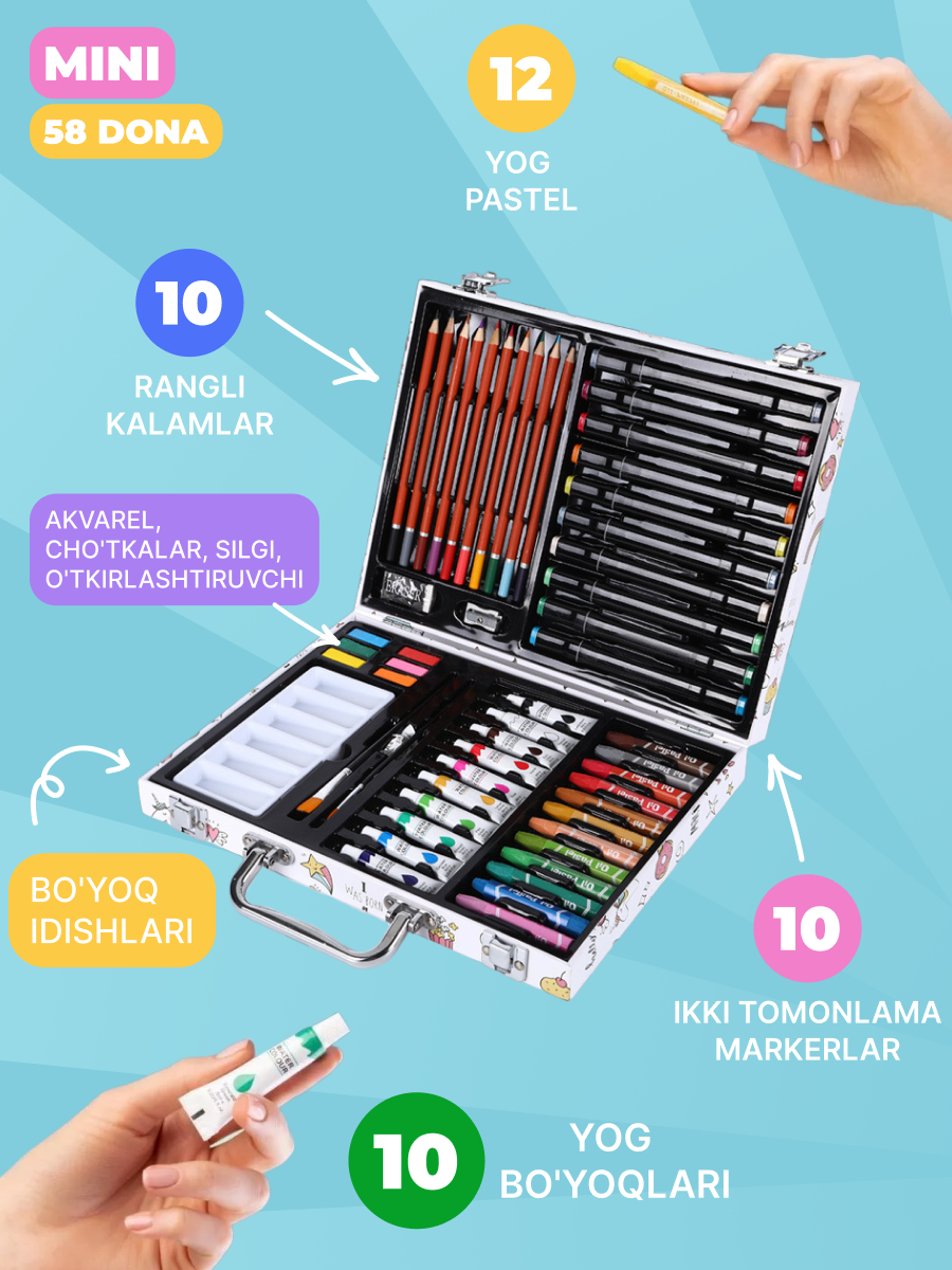 Rasm chizish to'plami: markerlar, flomasterlar, bo'yoqlar bilanni arzon ...