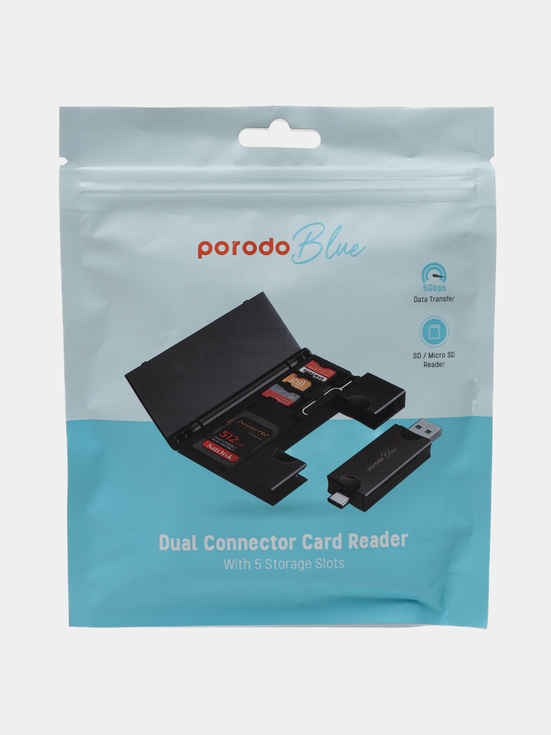 Картридер Porodo, адаптер для считывания флешек SD, micro SD, кейс для ...