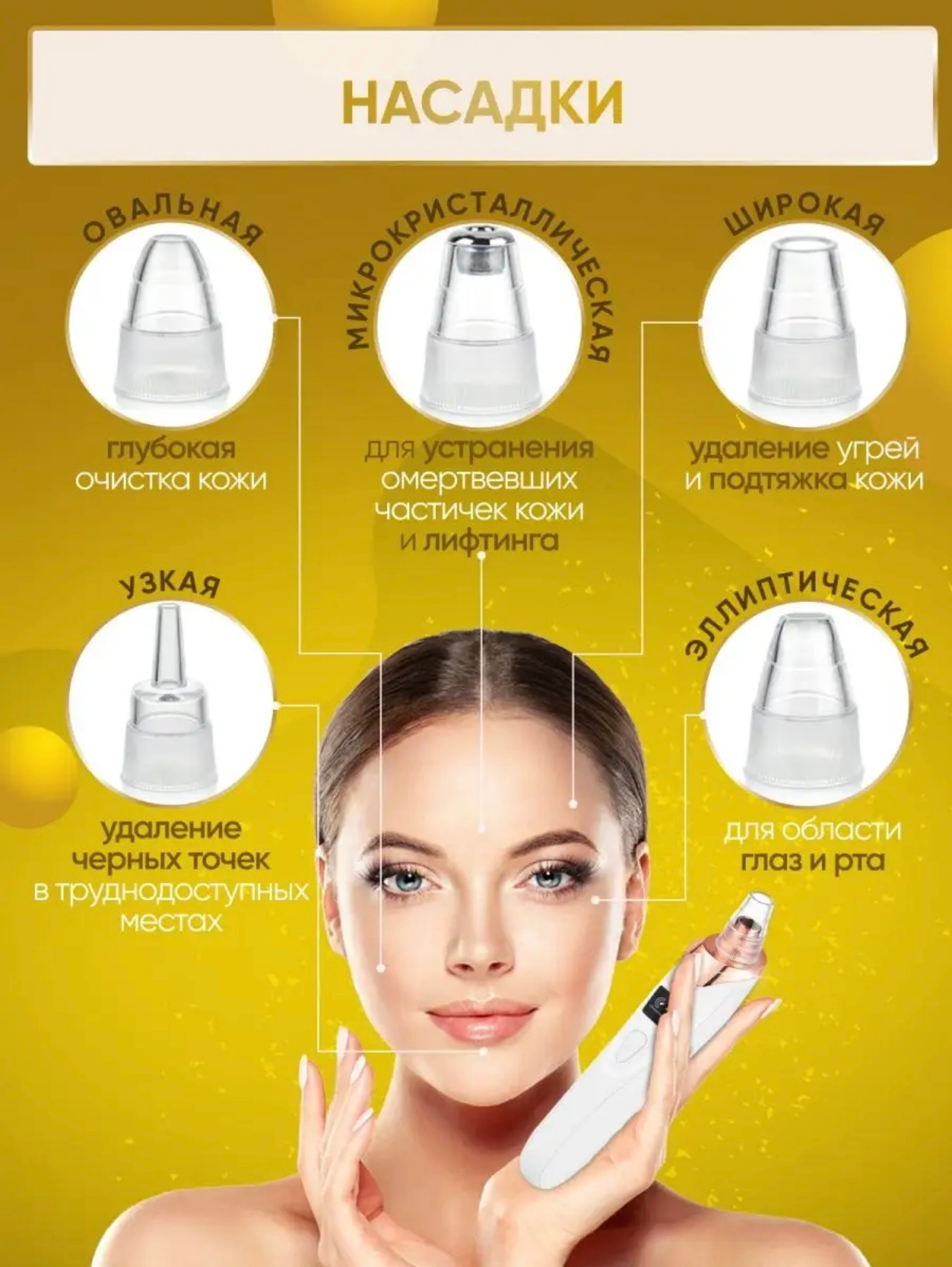 Вакуумный аппарат, очиститель пор для кожи лица от прыщей, черных точек ...