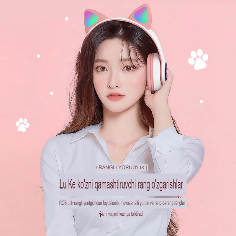 Simsiz quloqchin Cat Ear, yonadigan mushuk quloqlari bilan, Bluetooth ...
