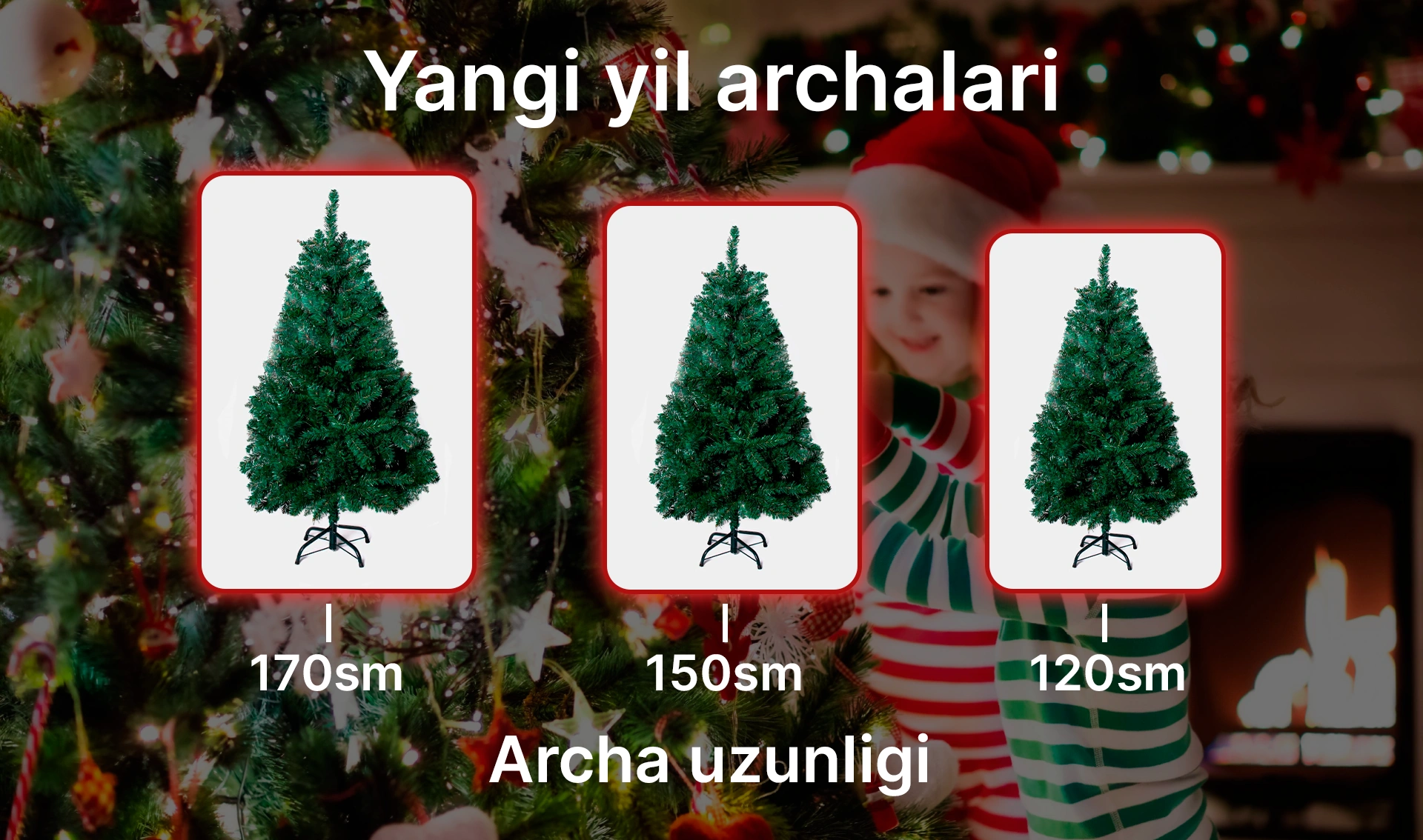 Yangi yil archasi, sun'iy, 120 - 150 sm bo'yli, girlyanda va ...