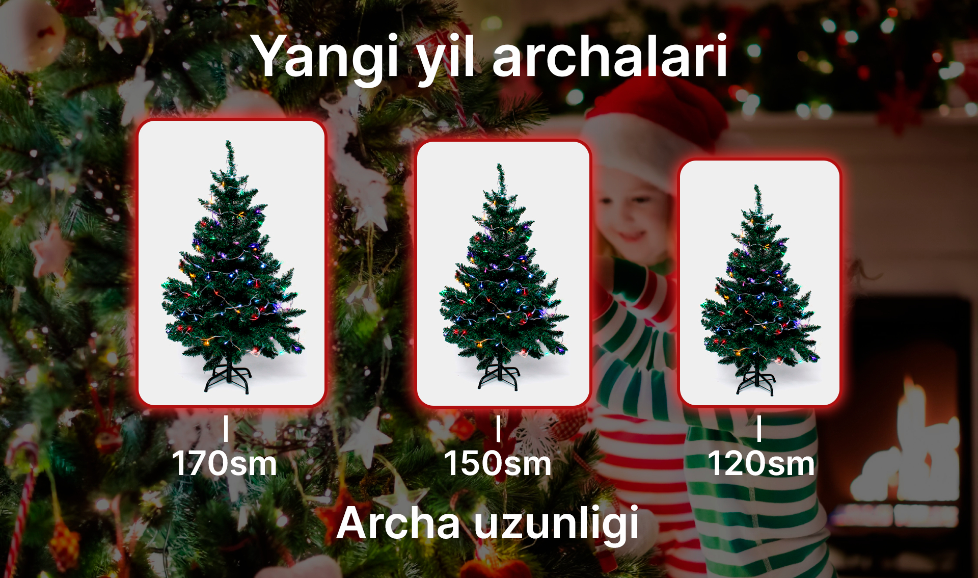 Yangi yil archasi, sun'iy, 120 - 150 sm bo'yli, girlyanda va ...