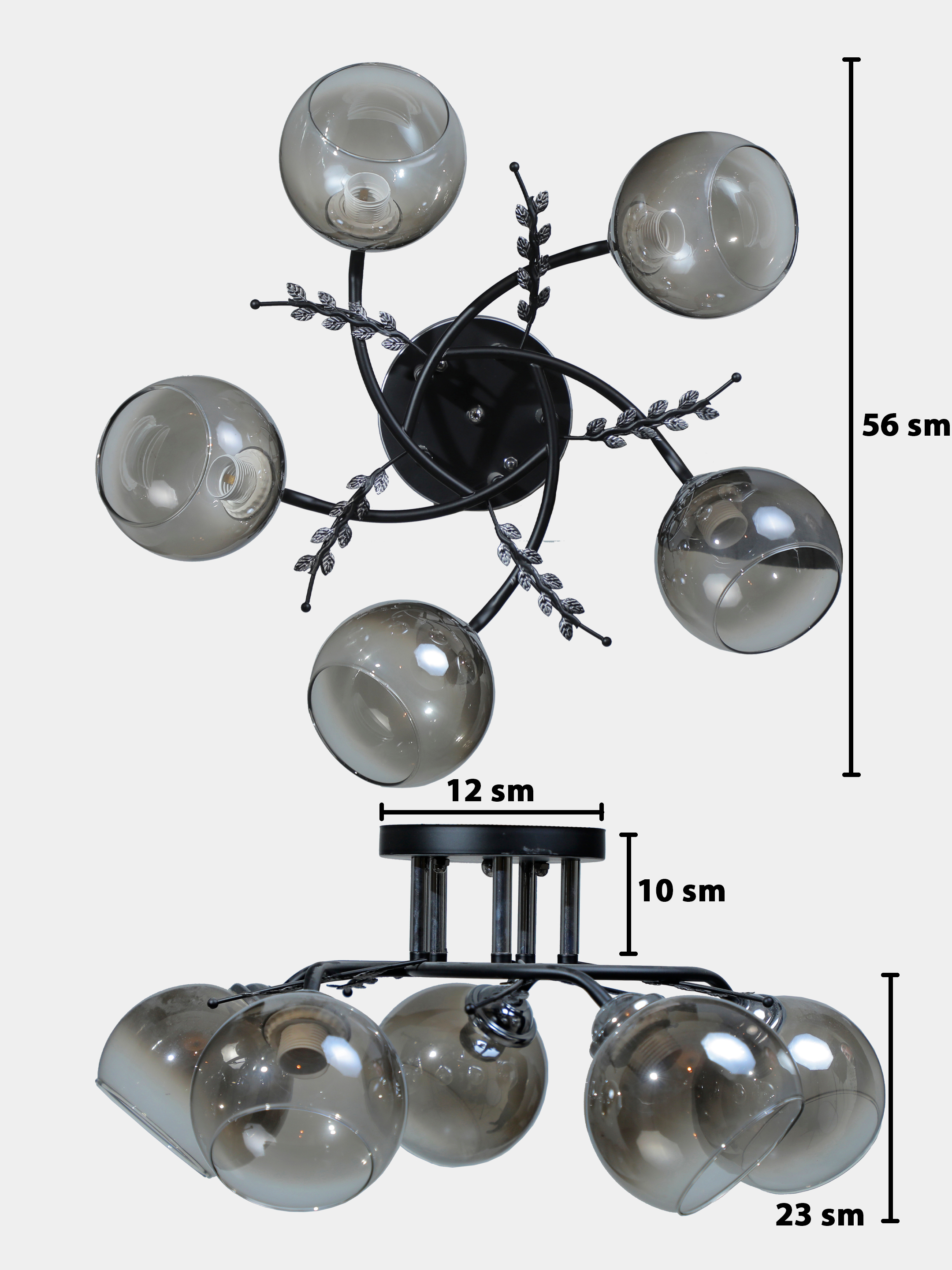 Lyustra 2/5 plafonli matrali metal va shisha E 27 lampochka asosli ...