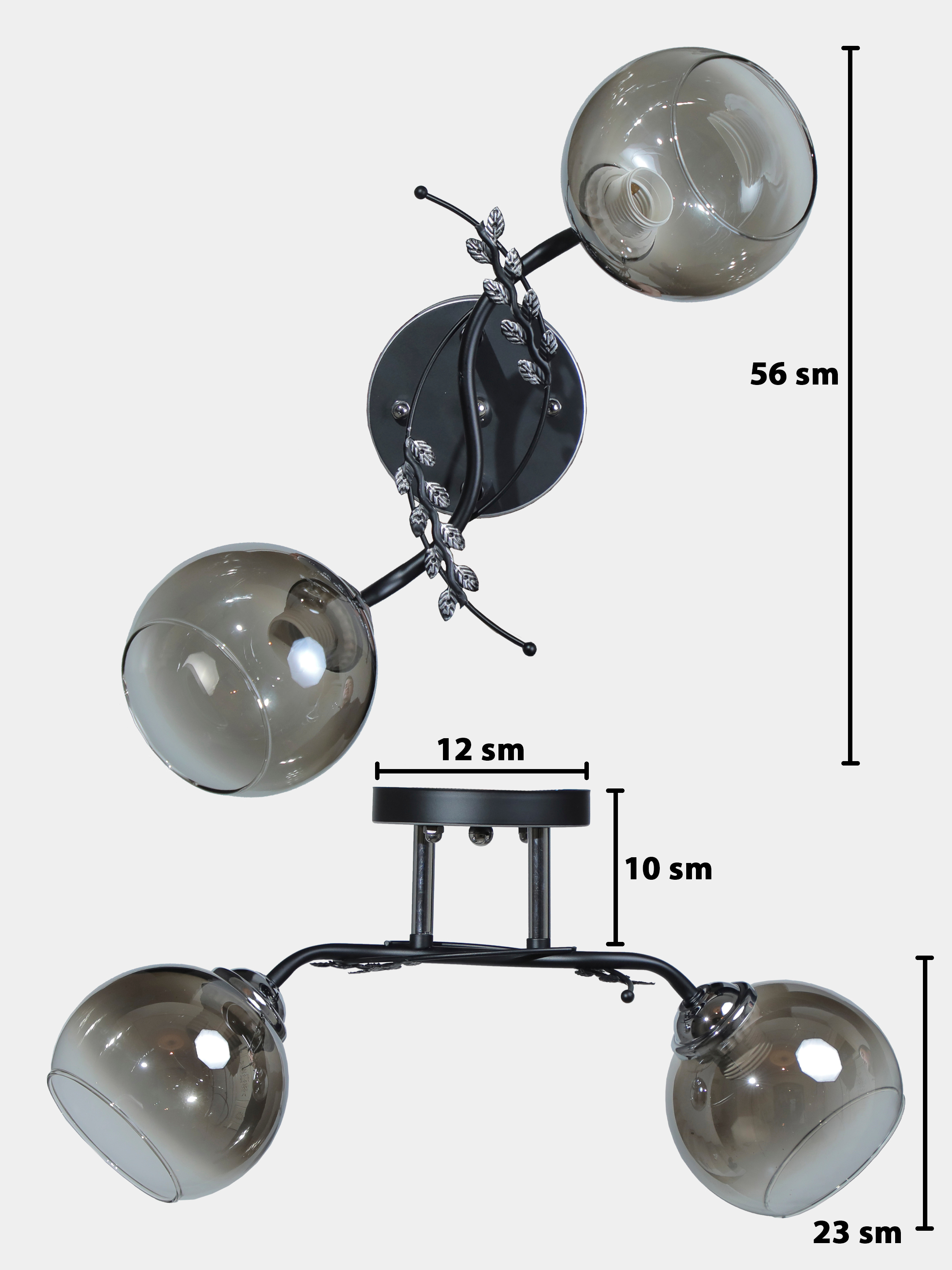 Lyustra 2/5 plafonli matrali metal va shisha E 27 lampochka asosli ...
