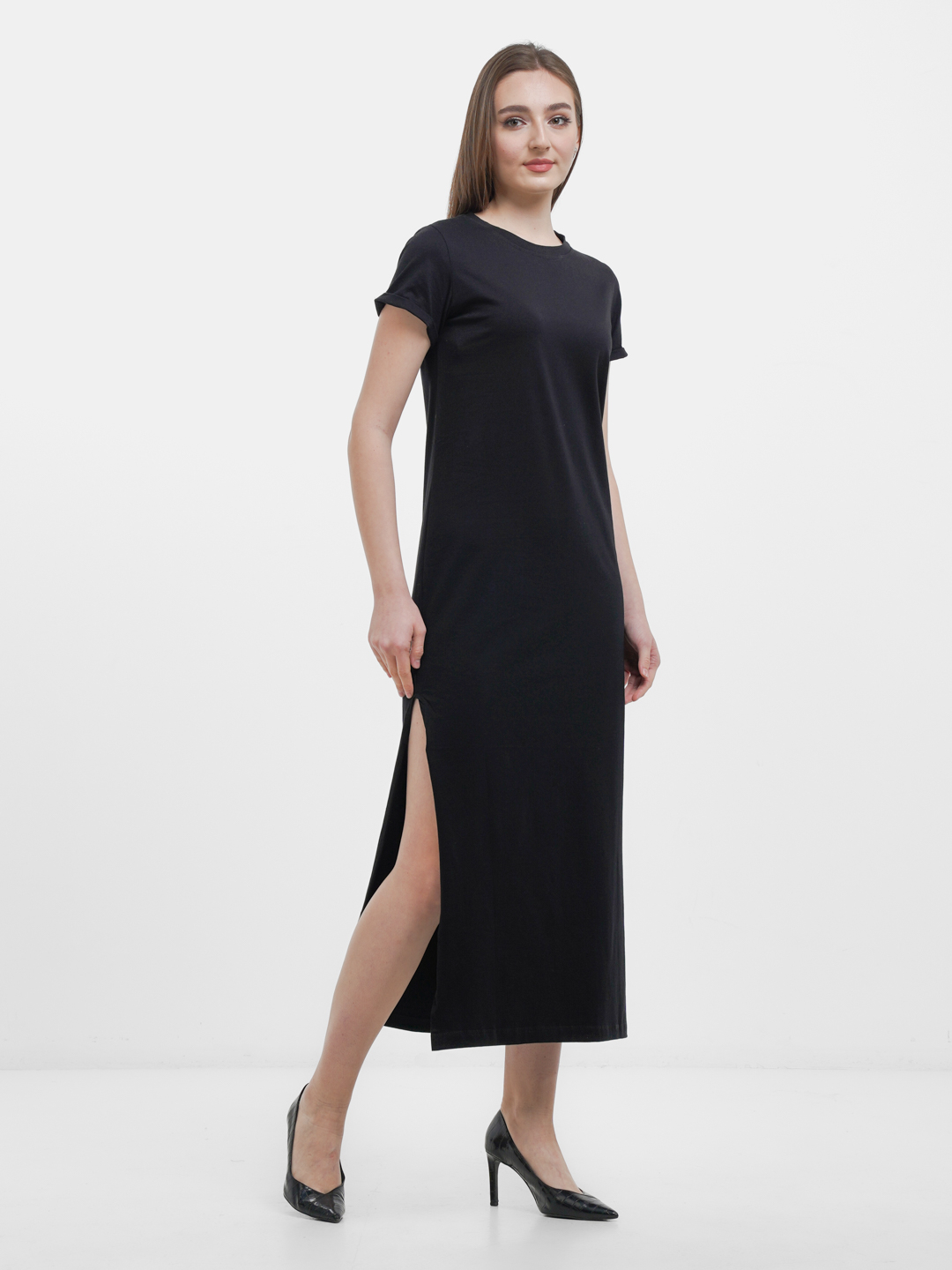 Ayollar uchun uzun midi ko'ylagi, yon tirqish bilan, ofis uchunni arzon ...