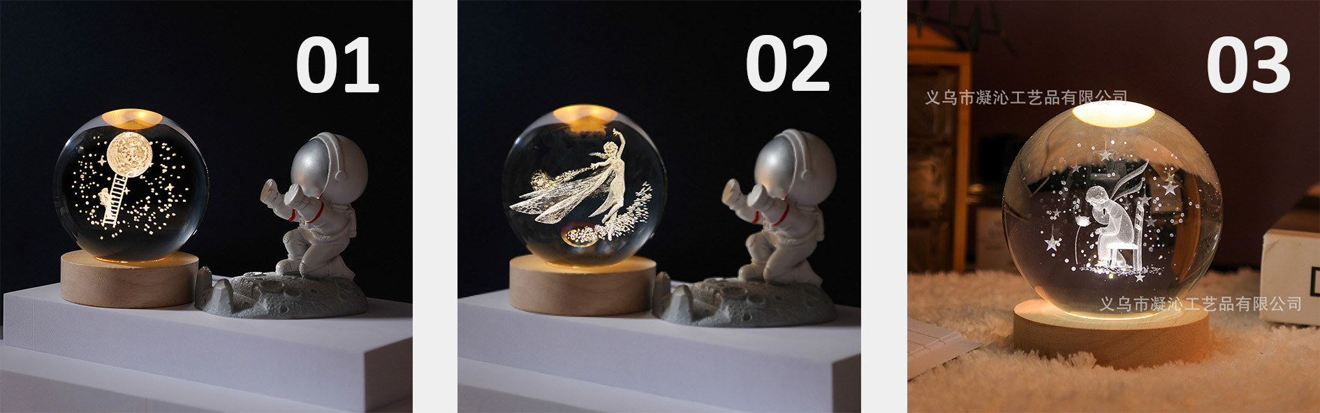 Billur shar-3D tungi chiroq, stol ustiga, yog'och asosli, suvenirni ...