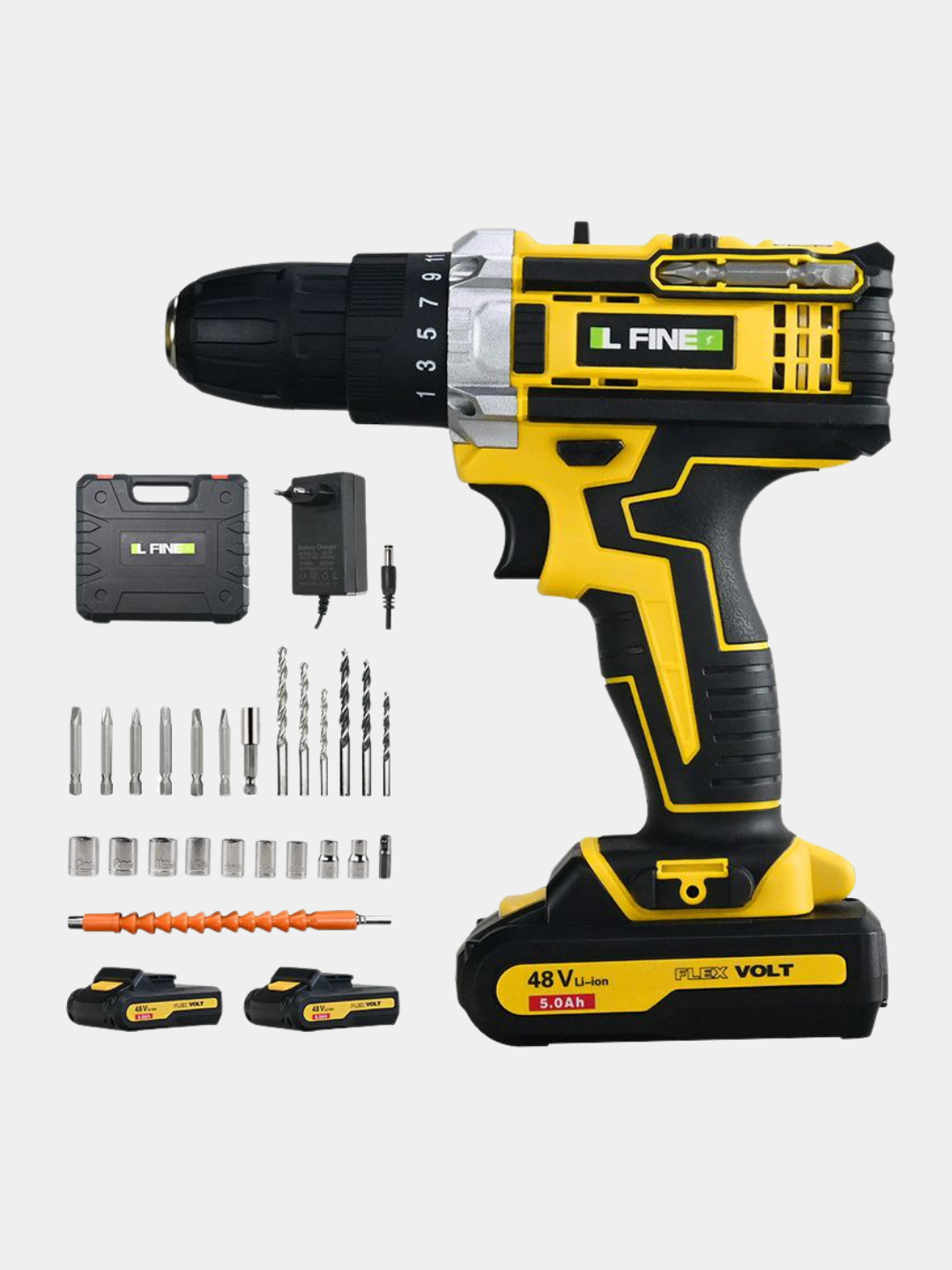 Drel shurup buragich L-FINE 48 V, cho'tkali, to'plam 24/54 ta buyumdan ...
