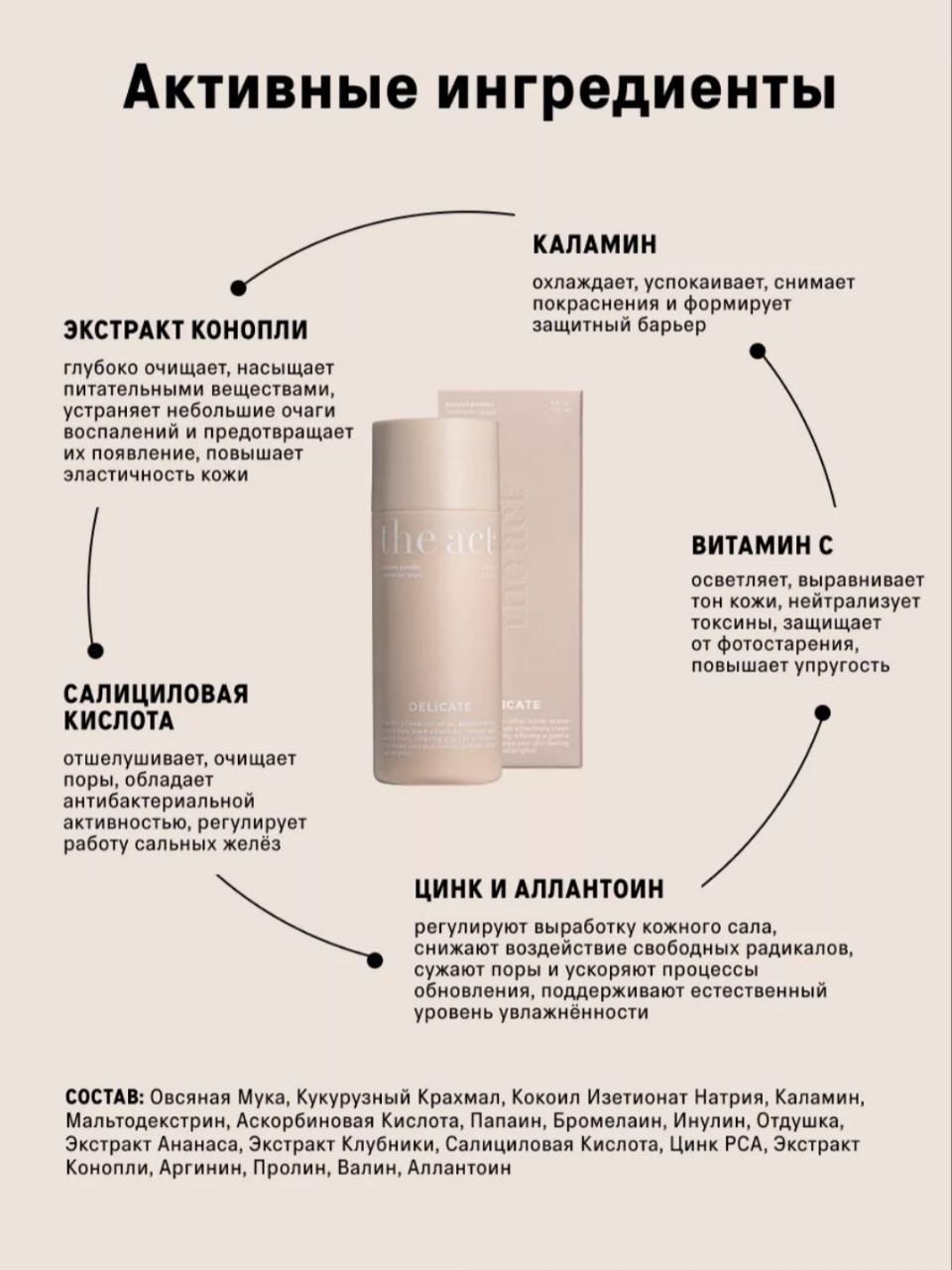 Энзимная пудра для умывания и очищения для лица и тела, The Act, против ...