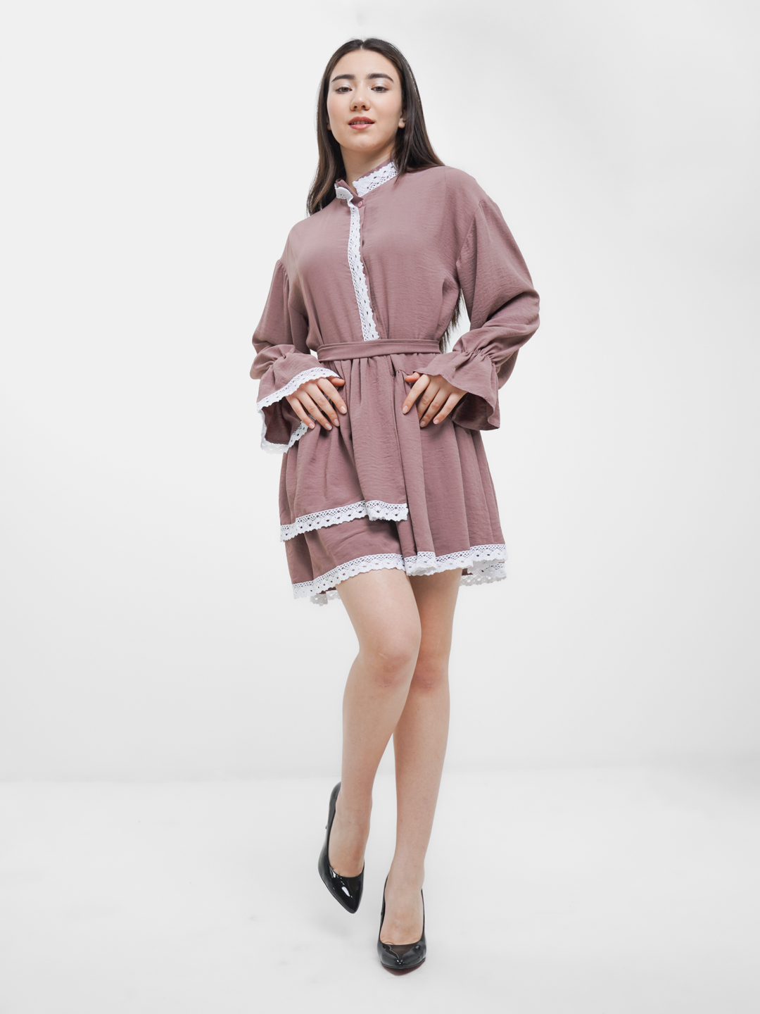 Платье женское черное с рюшами и воланами купить по низким ценам в интернет-магазине Uzum (888072)