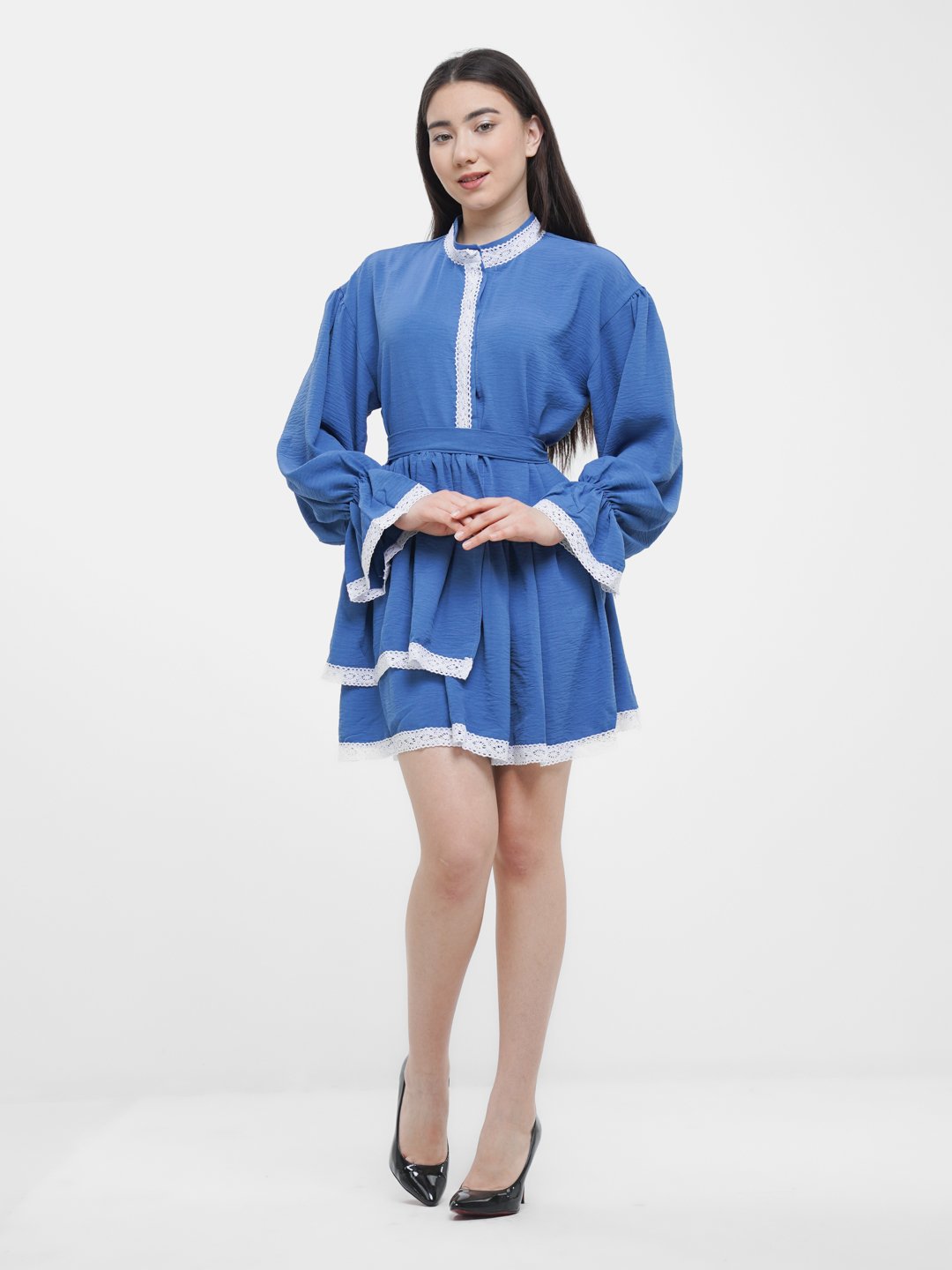 Платье женское черное с рюшами и воланами купить по низким ценам в интернет-магазине Uzum (888072)