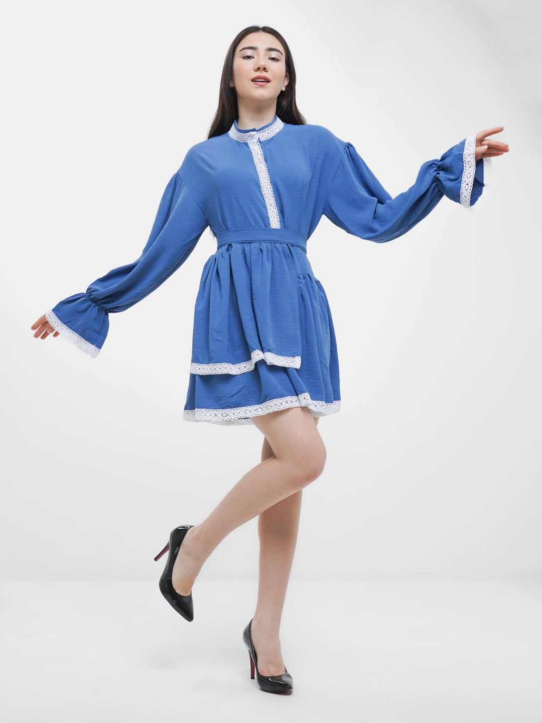 Платье женское черное с рюшами и воланами купить по низким ценам в интернет-магазине Uzum (888072)