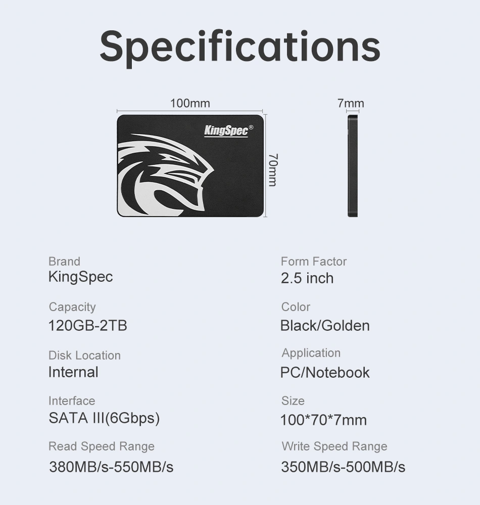 Qattiq disk KingSpec SSD 2.5 SATA III, 128 GB, 256 GB 512 GB, 1 TBni ...