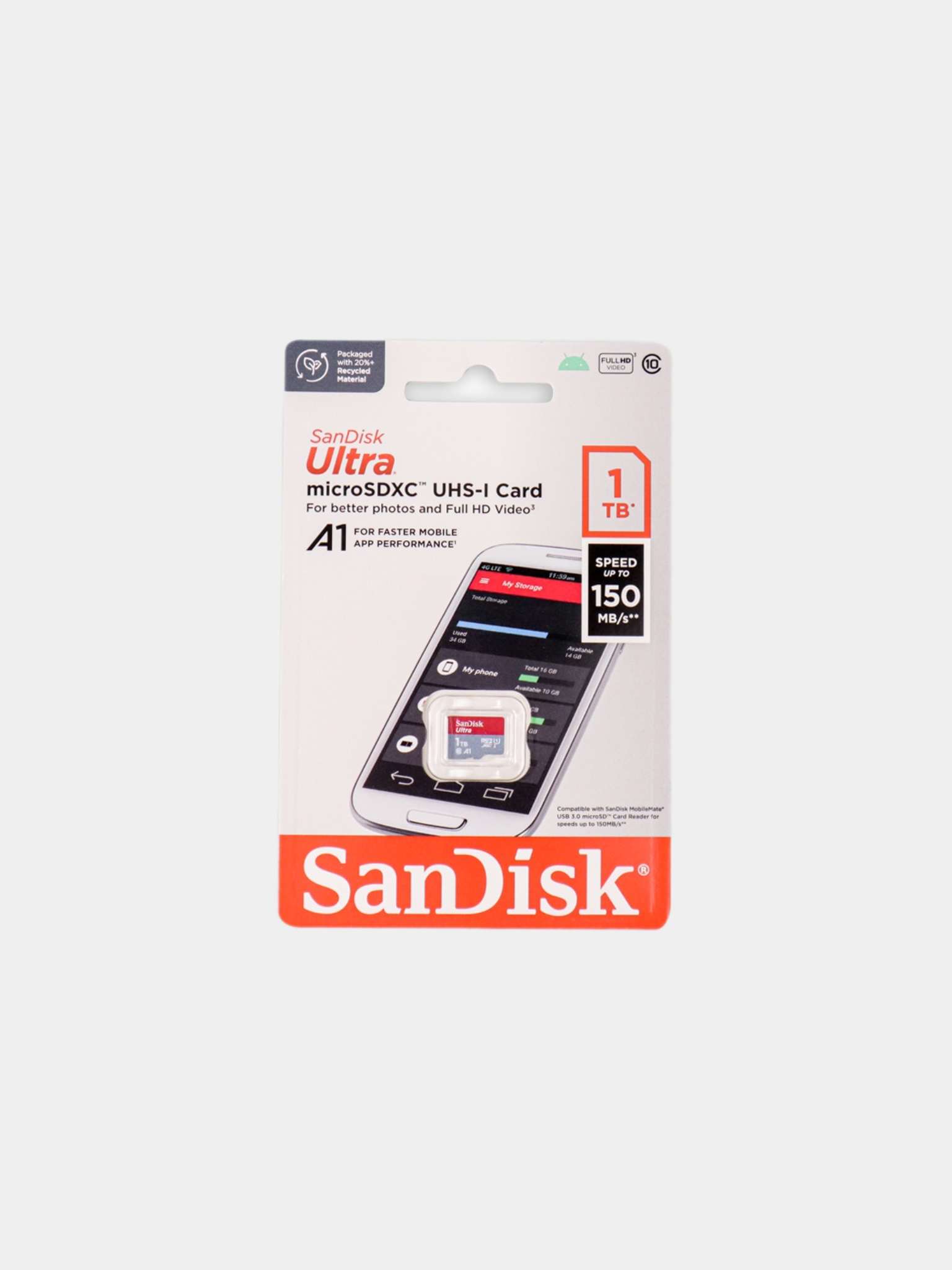 Флешка SanDisk micro SDXC 100 МБ/сб, Full HD, A1, флешка, универсальная ...