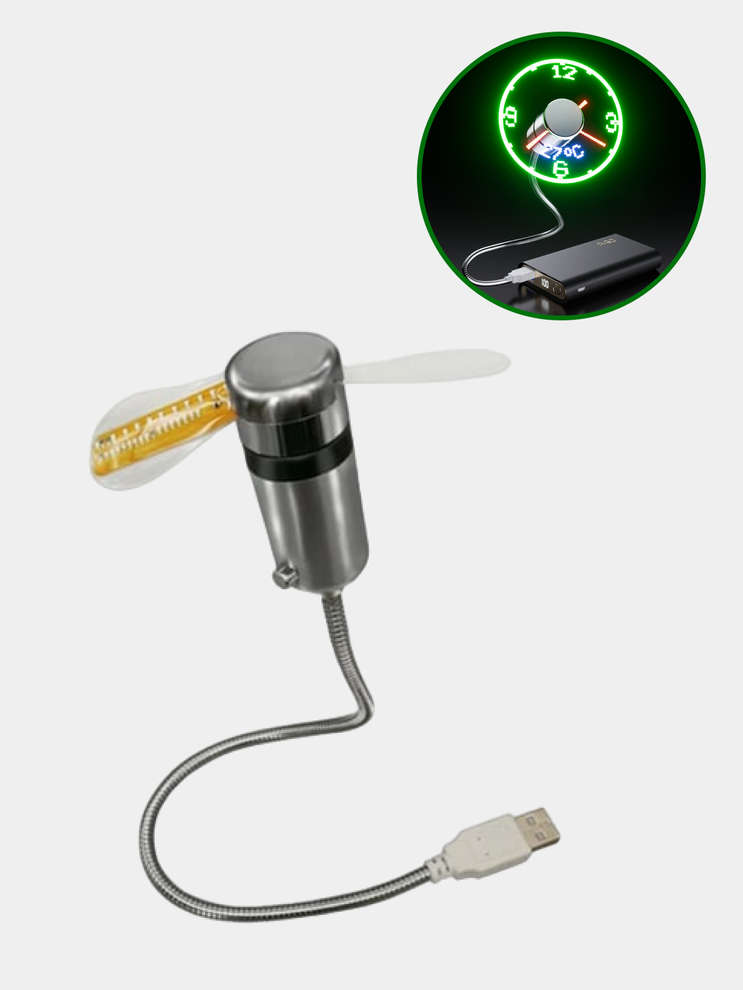 Svetodiodli USB soati va harorat sensori bilan mini ventilyator ...