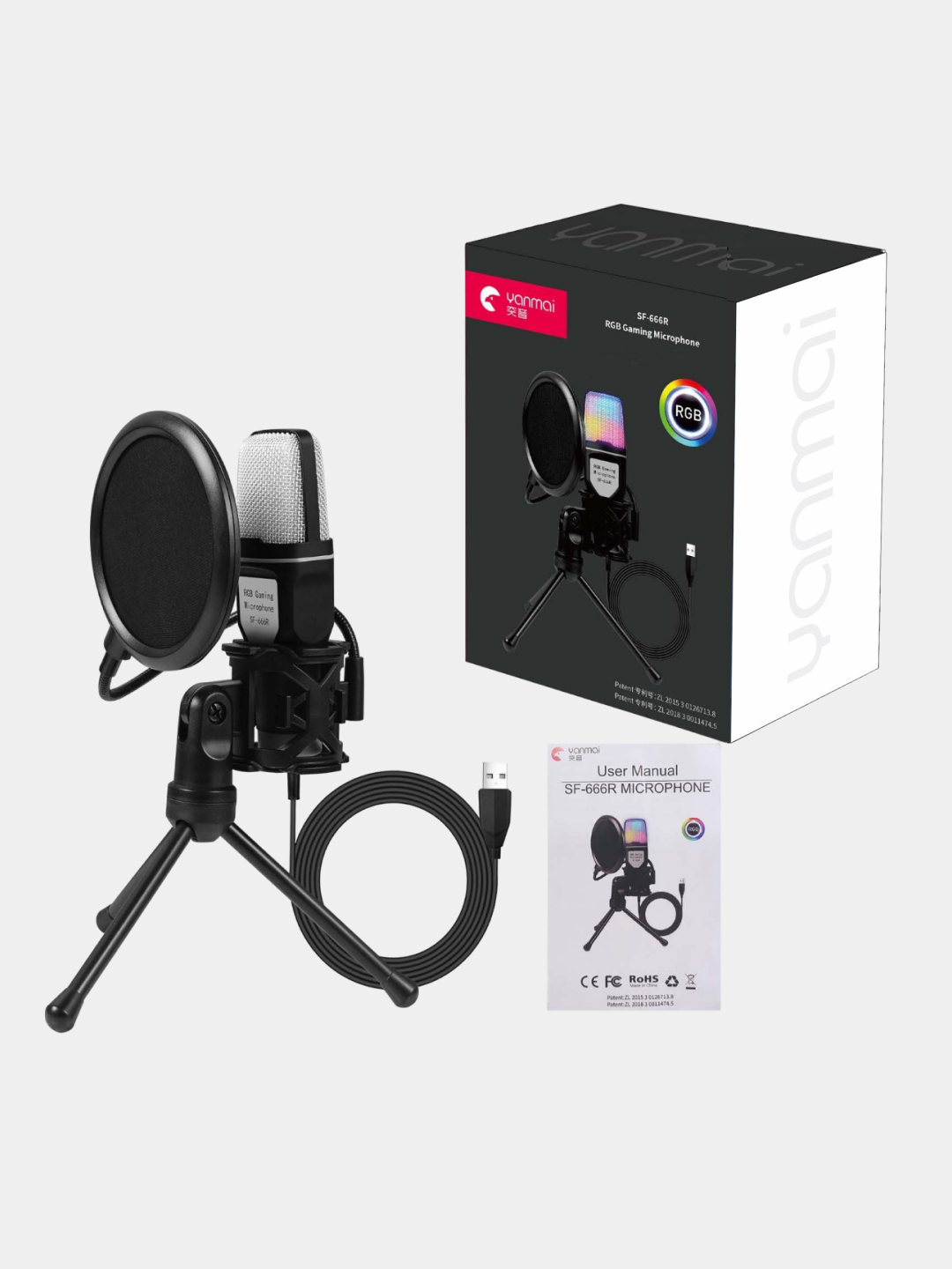 Микрофон игровой для трансляций Yanmai SF-666R, конденсаторный, студийный, компьютерный купить ...