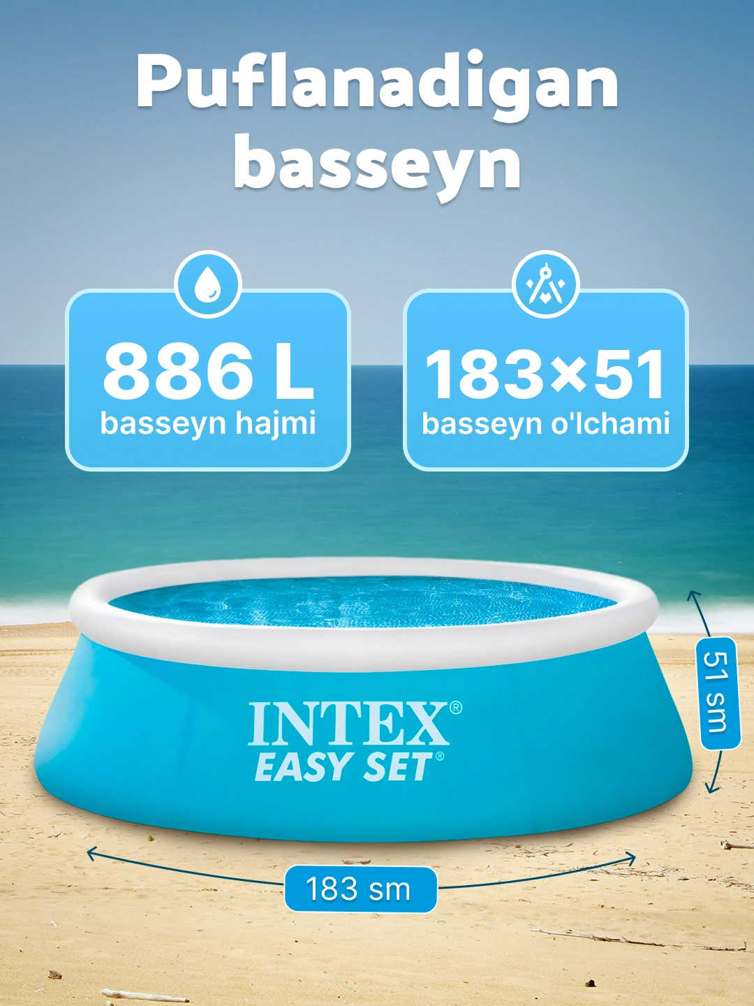 Puflanadigan basseyn "Intex EasySet", 886-3853 litr hajmli tanlovga ...