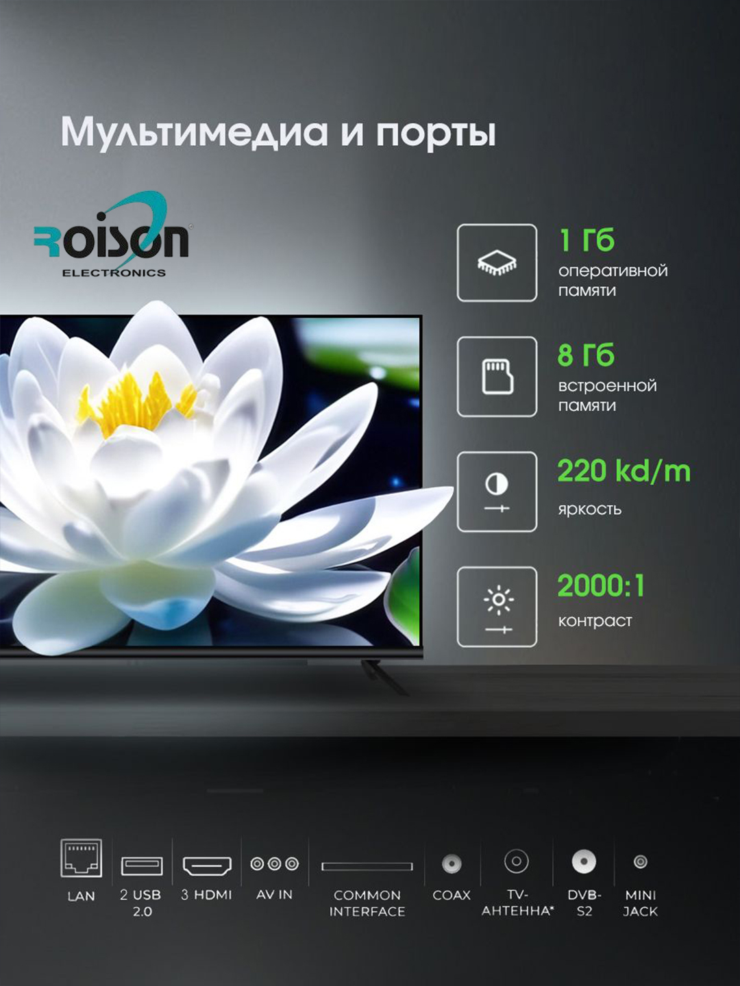 Телевизор Roison Smart LED HD TV RE 32-060, 43-340 BL, Аndroid 12, с ...