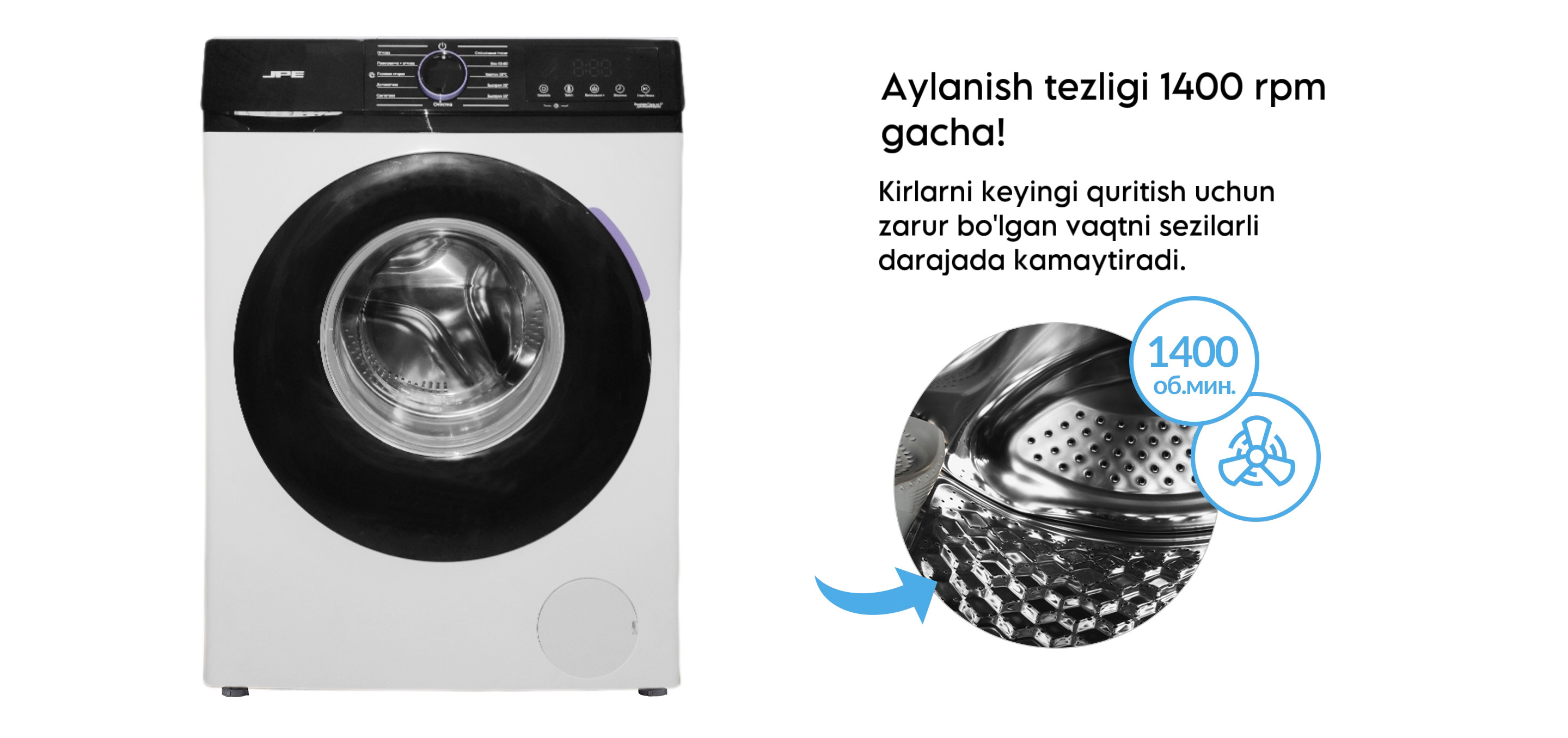 Kir yuvish mashinasi JPE Invertor BLDC, 6-8-10 kg, kechiktirish ...
