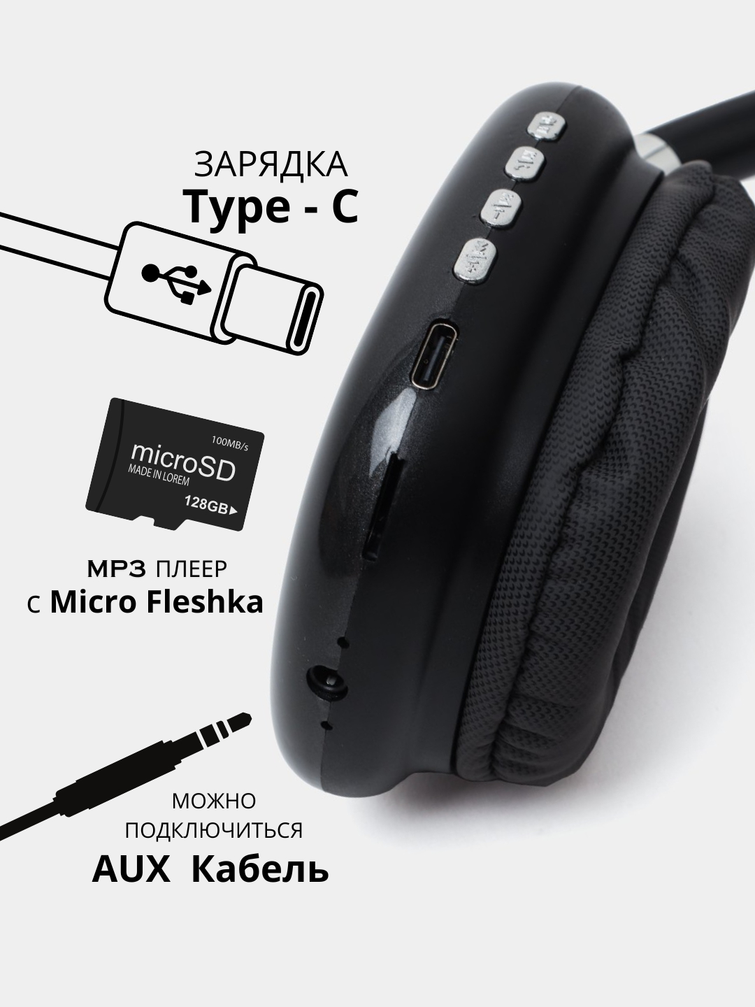 Simsiz Bluetooth naushnik P9, quloqchin mikrofonli, to'liq o'lchamlini ...