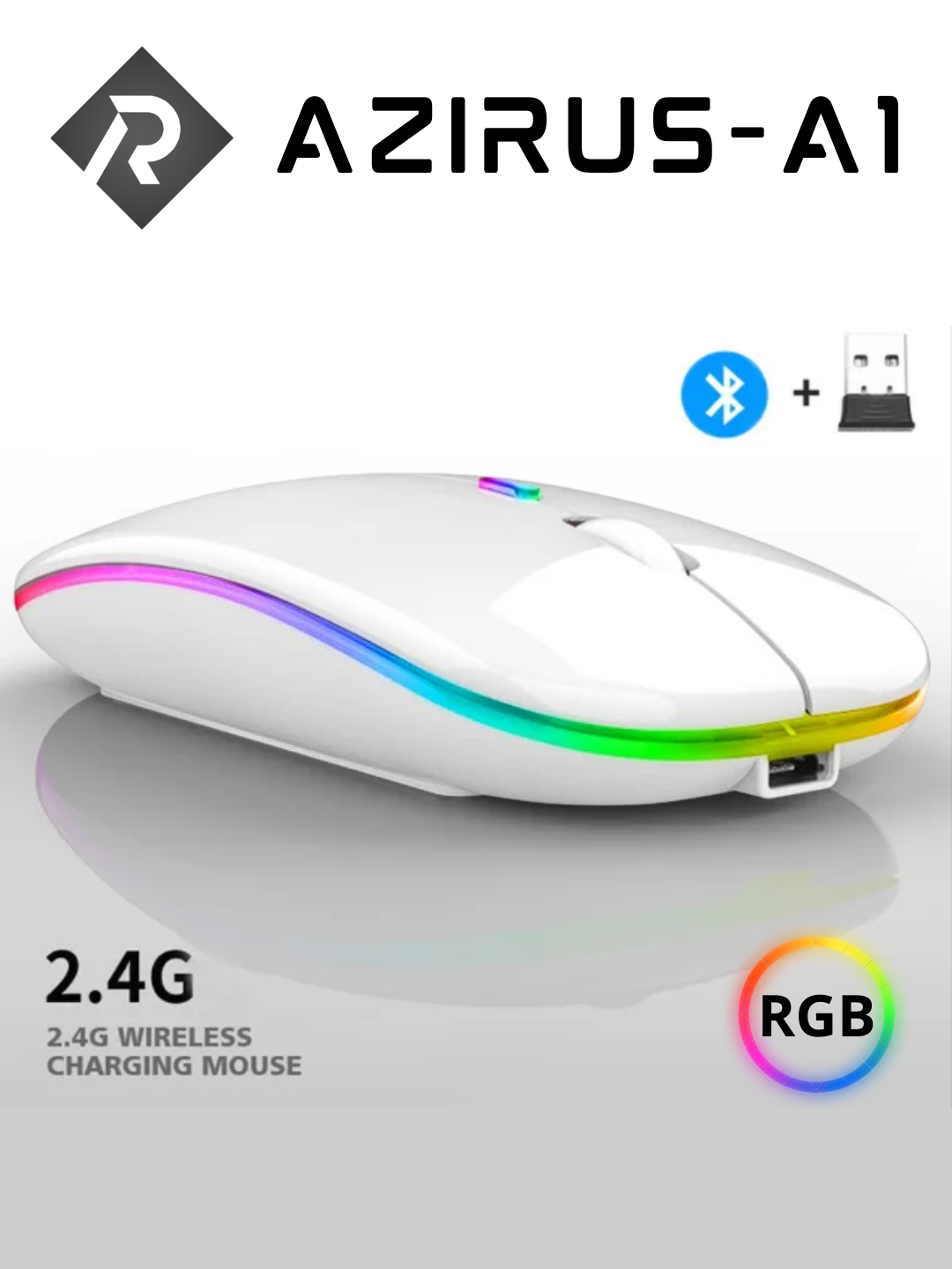 Simsiz kompyuter sichqonchasi AZIRUS A1, RGB, Bluetooth ulanish, Type-C ...