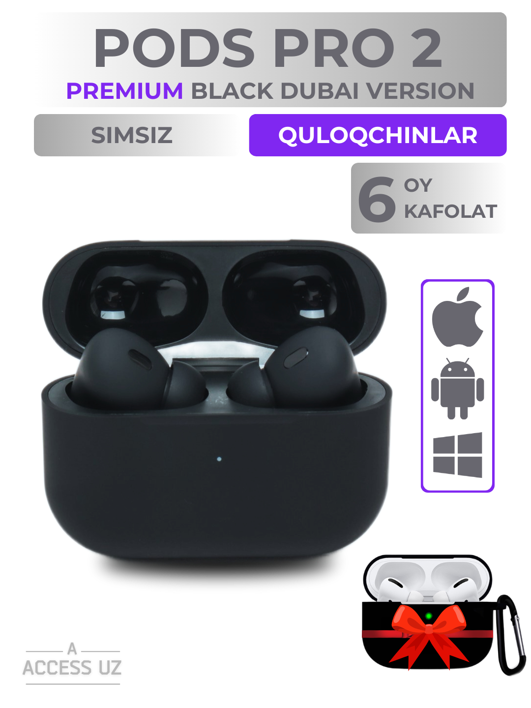 Simsiz naushniklar Pods Pro 2, simsiz zaryadlash bilan qorani arzon narxda sotib oling — Uzum ...