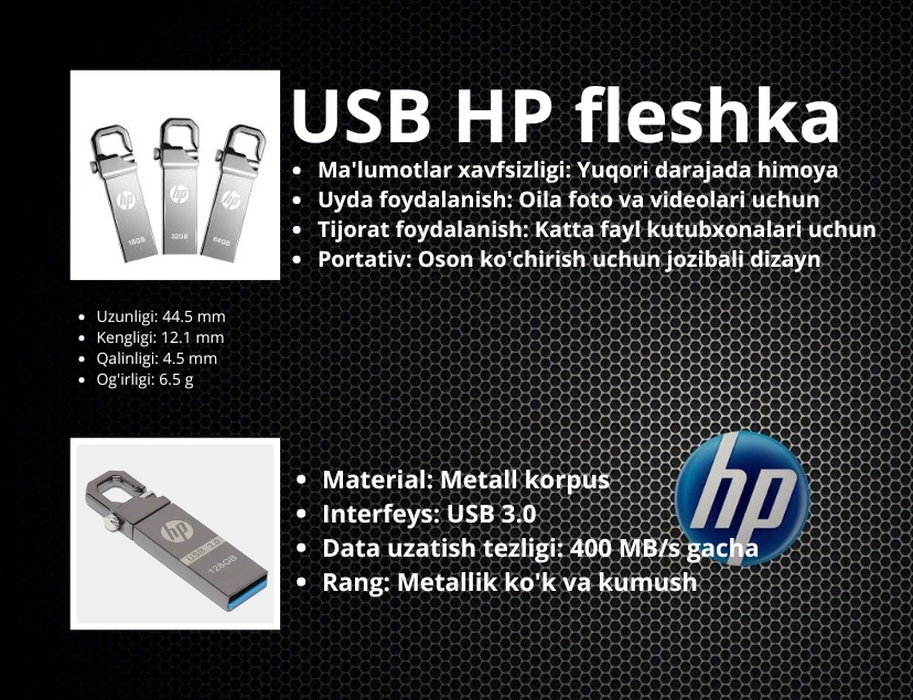 USB Fleshka HP, yuqori tezlikdagi USB Flesh-karta 2 , 4, 8, 16, 32, 64 ...
