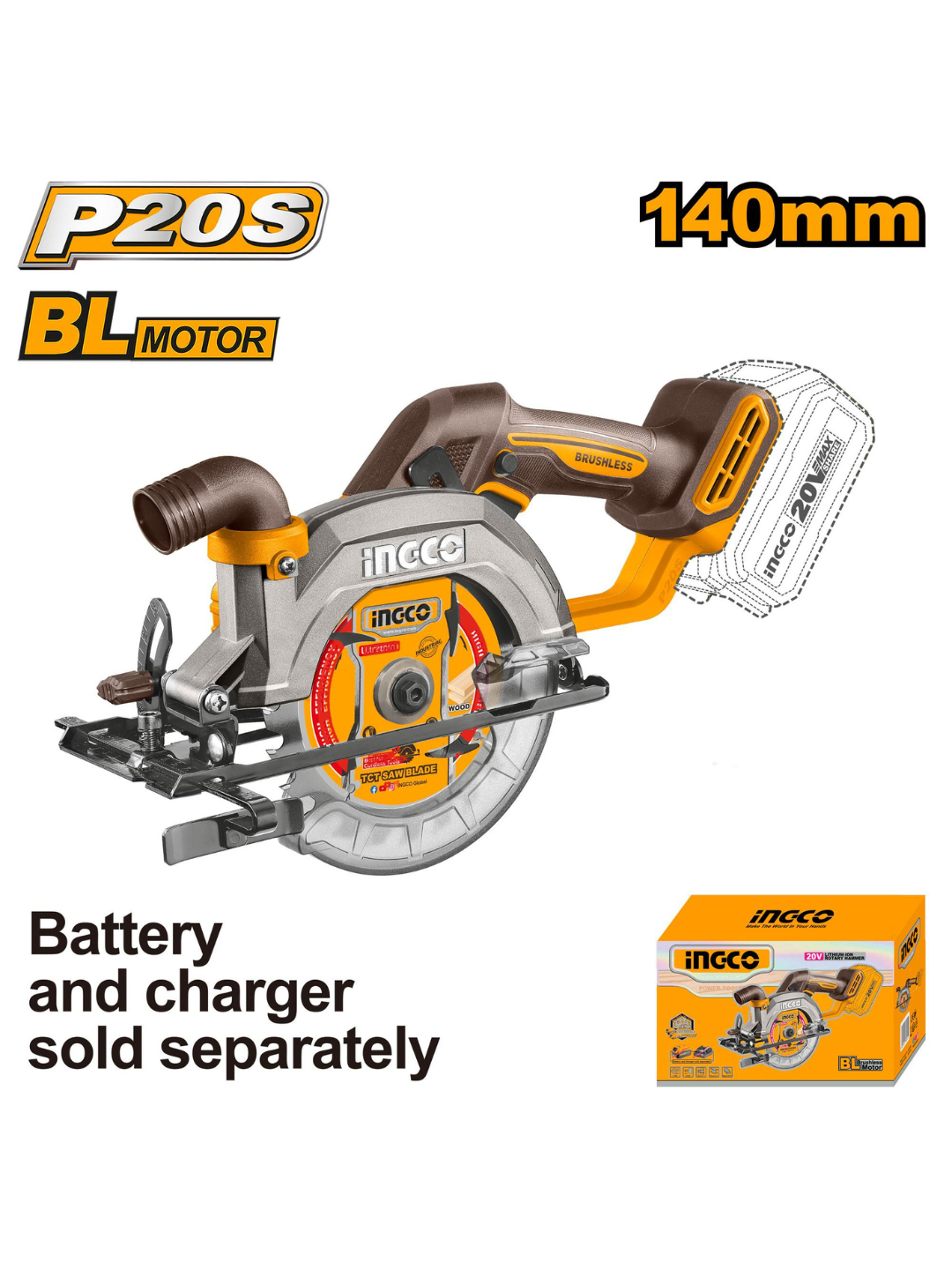 Циркулярная пила 20В 140ММ бесщеточная INGCO CSLI1402 купить по низким ...