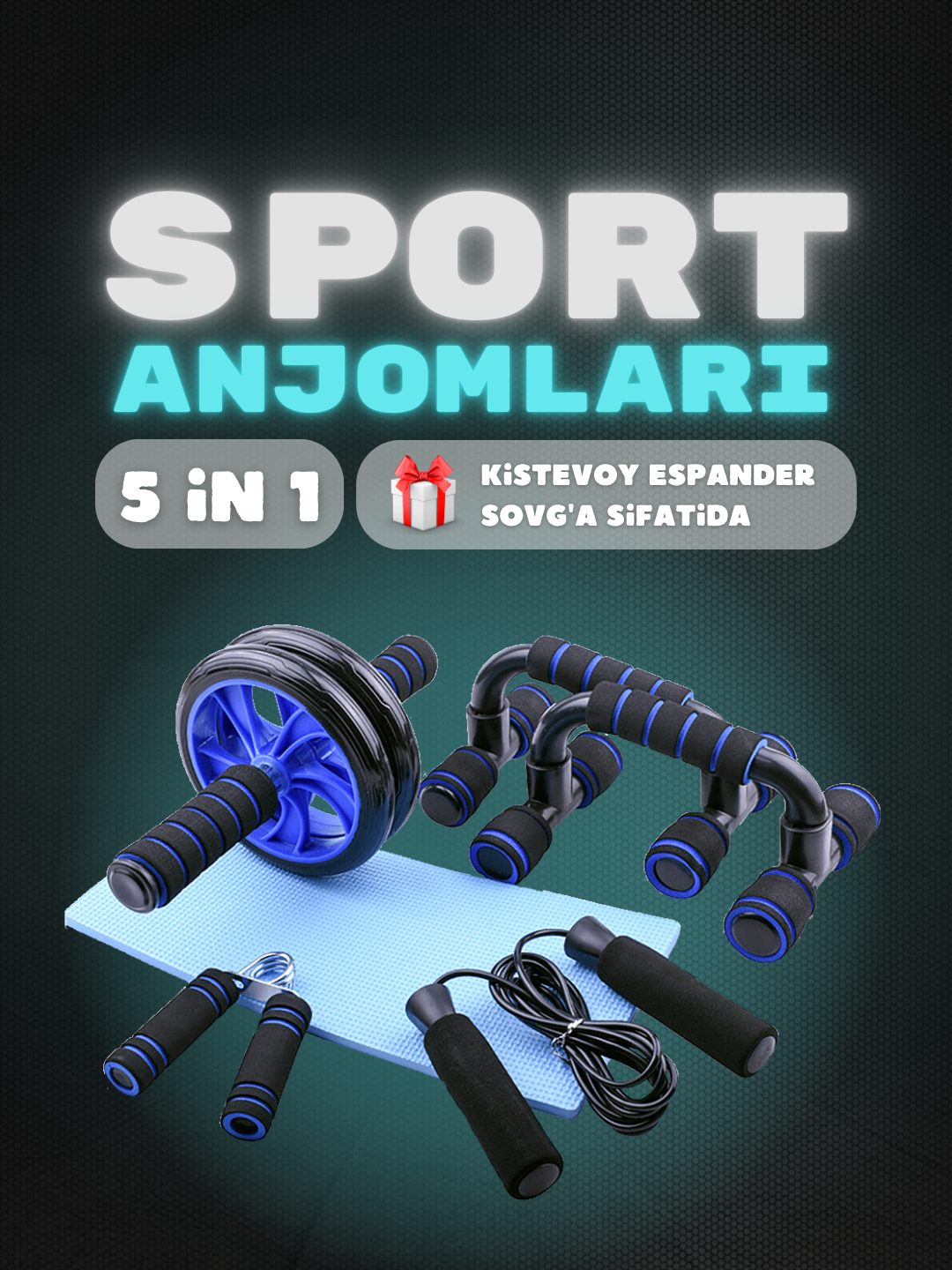 Fitnes to'plami 5 tasi 1 da: Push-up to'xtash joylari, press rolik ...