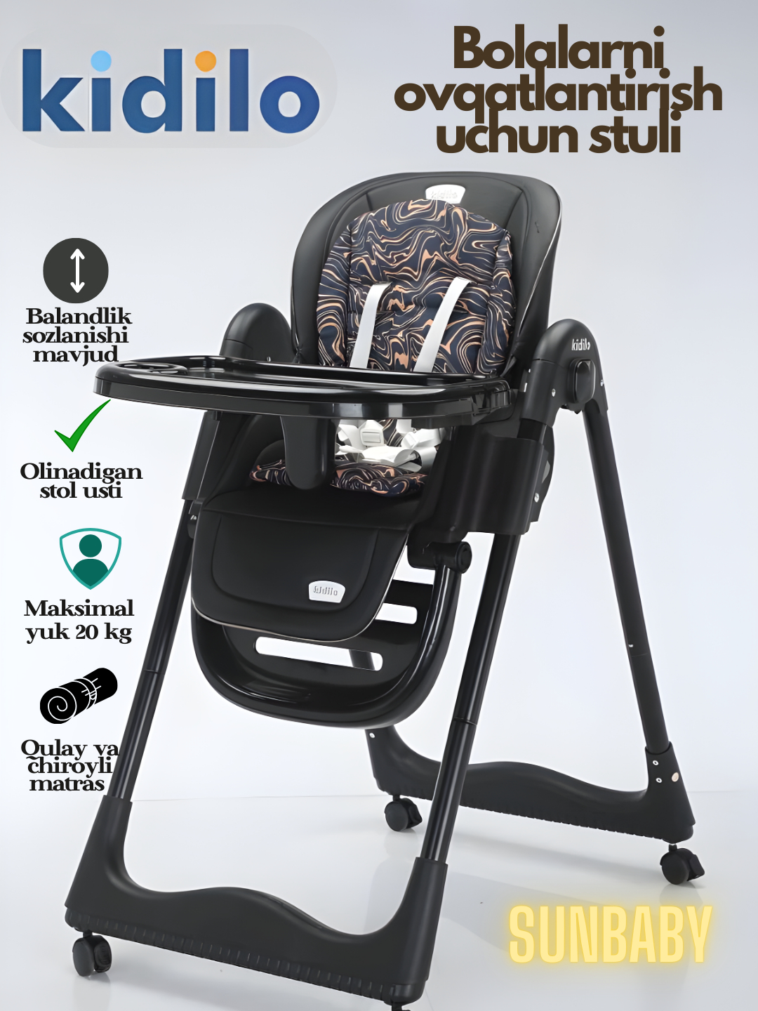 Bolalarni ovqatlantirish stuli KIDILO S-805ni arzon narxda sotib oling ...