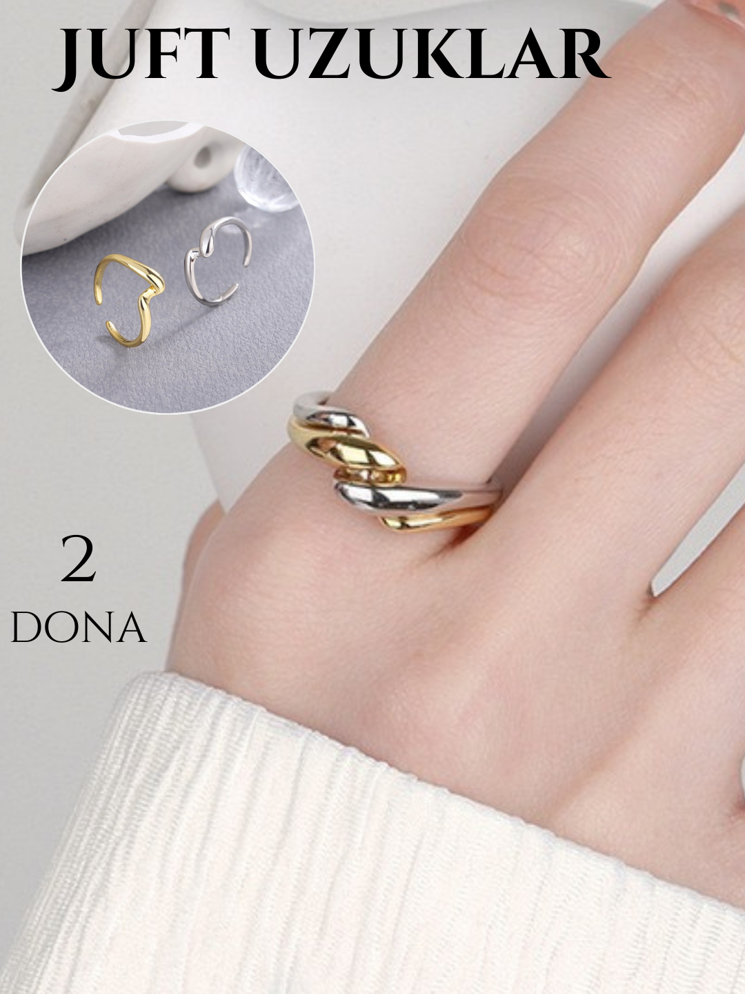 Yurak shaklidagi juft uzuklar, tomchi shaklida, o'lchamsizni arzon ...