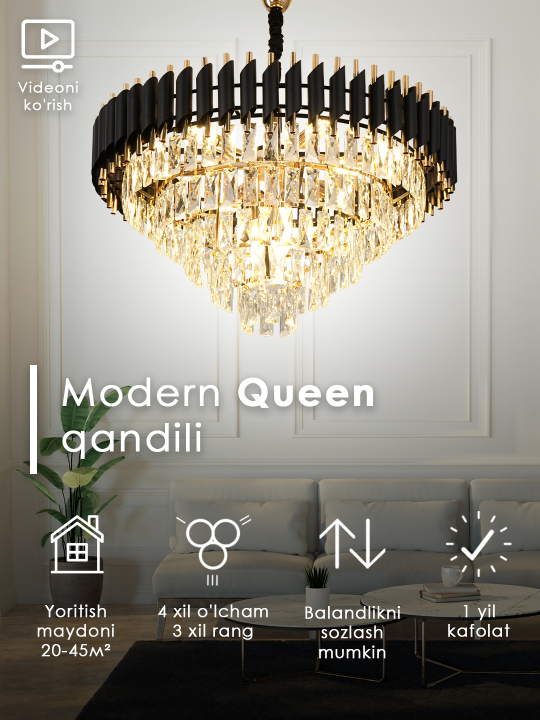 Qandil Modern Queen, 3 rangda, 5 o'lchamda, balandlik sozlash, yotoxona, zal uchunni arzon ...