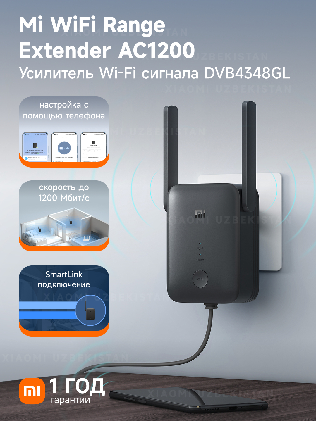 Усилитель беспроводного Wi-Fi сигнала репитер Xiaomi Mi Range Extender ...