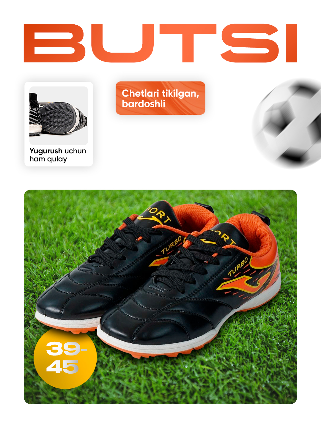 Butsilar futbol uchun, 41 - 45 o'lchamni arzon narxda sotib oling ...