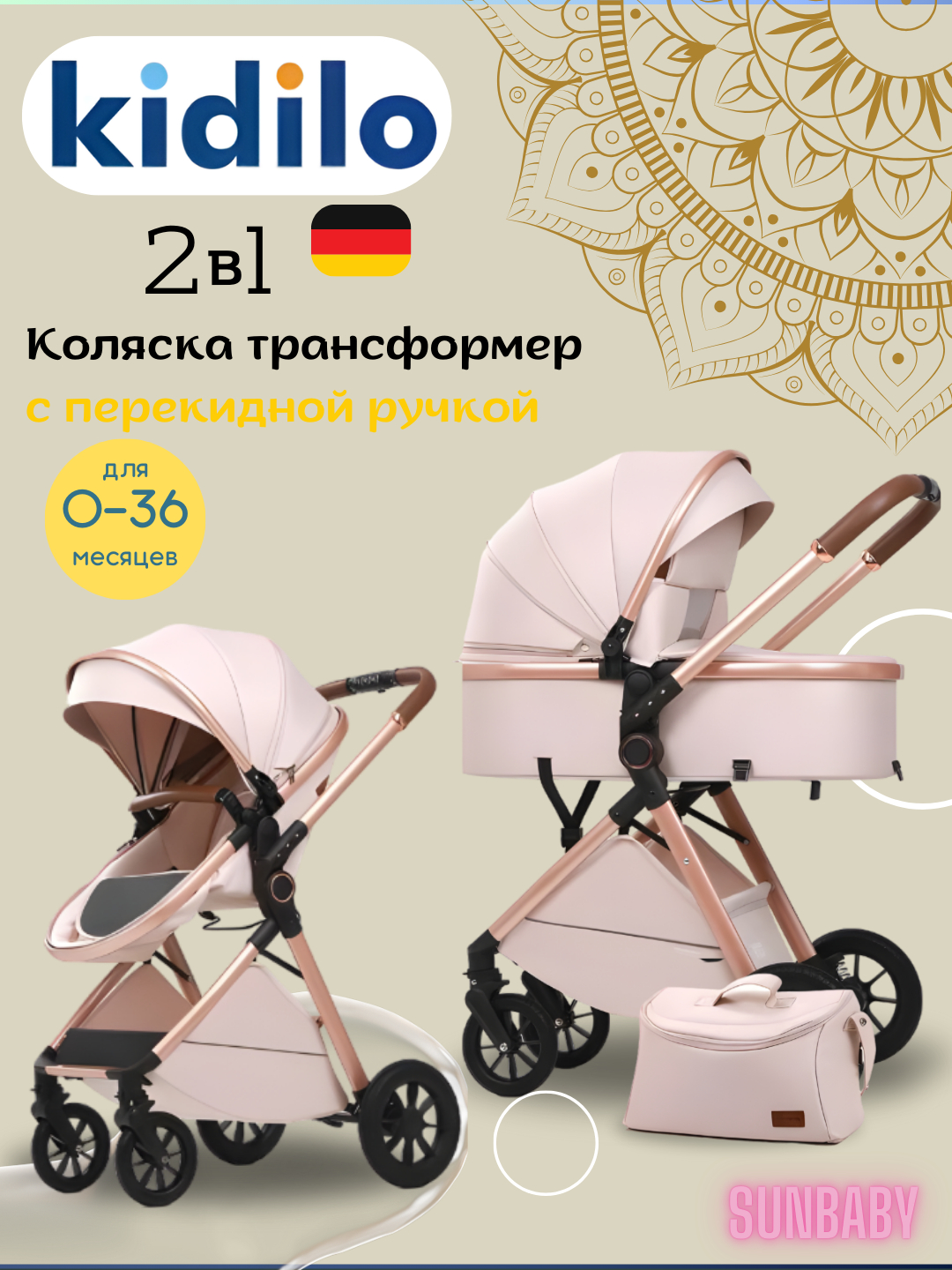 Детская коляска с большой сумкой и матрасом Kidilo V8, трансформер 2 в 1 купить по низким ценам ...