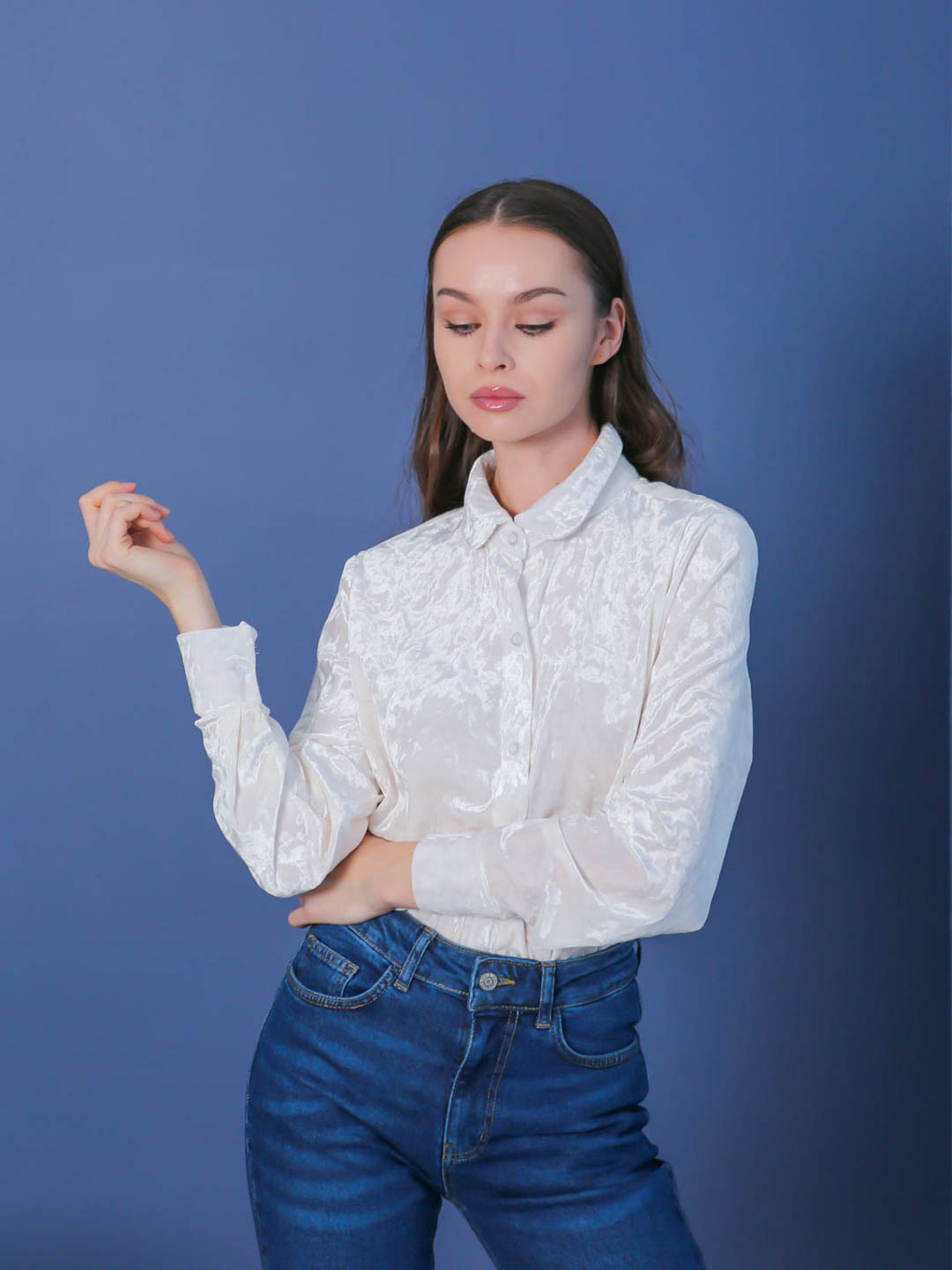 Блузка женская с круглым воротником, велюр мраморный купить по низким ...