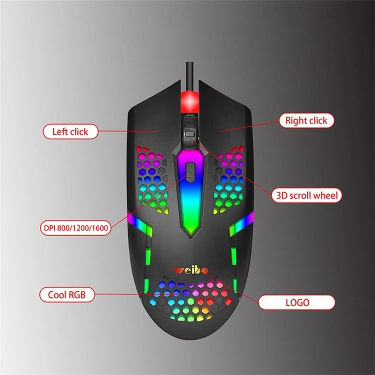 Kompyuter va notebook uchun simli o'yin sichqonchasi, RGB yoritgichli ...