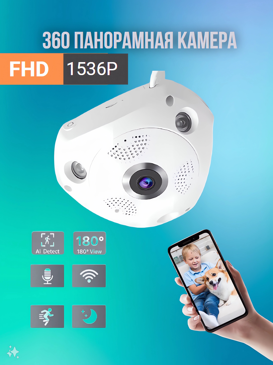 Панорамная IP Wi-Fi камера видеонаблюдения для потолка купить по низким ...