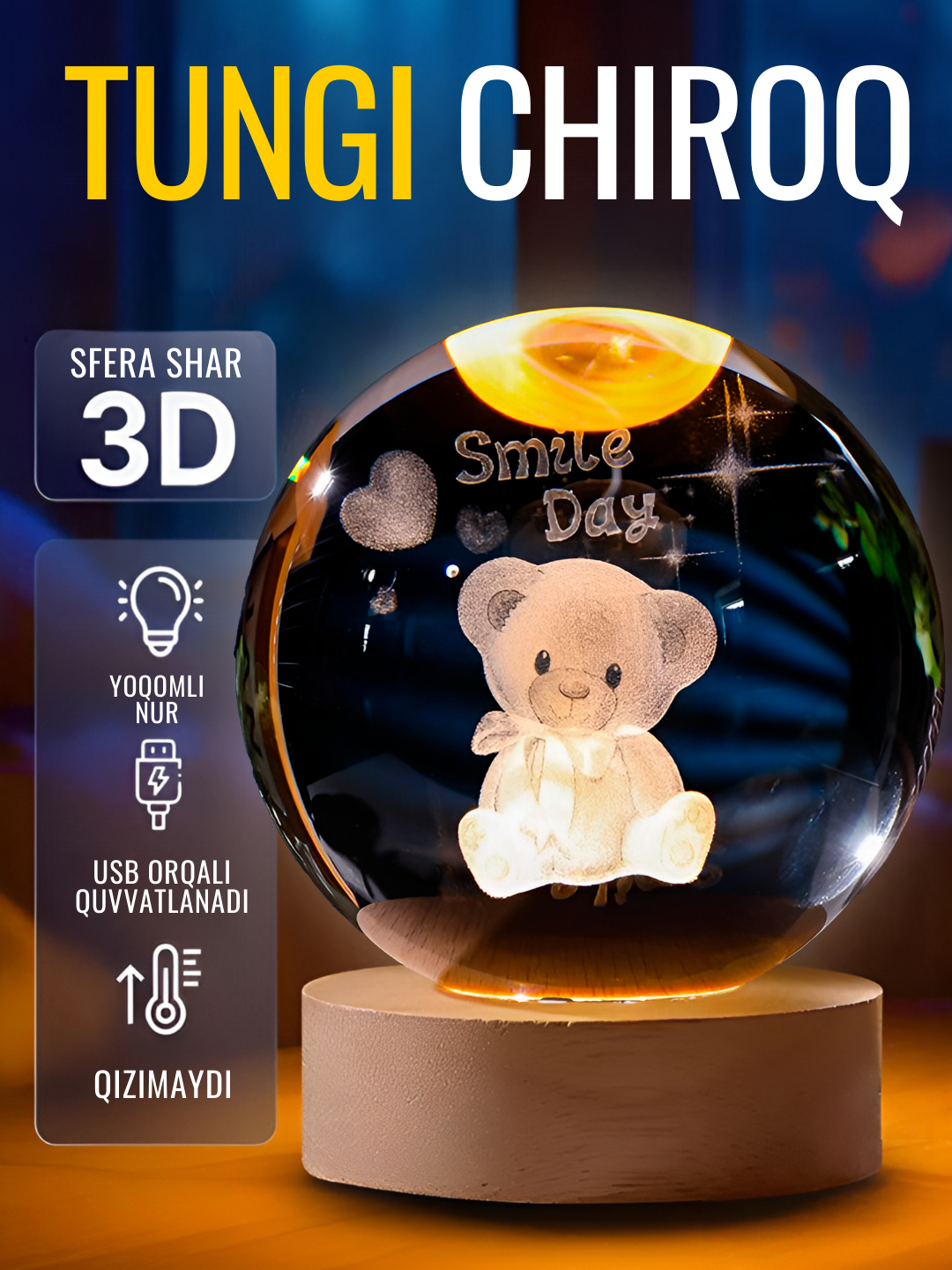 Хрустальный шар ночник 3D, антистресс, настольный светильник, лампа LED ...