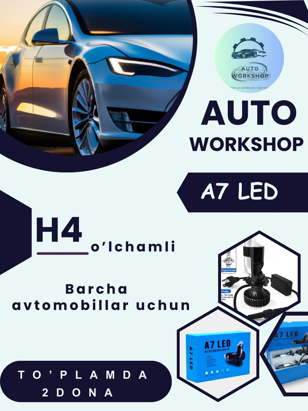 Светодиодные лампы на все автомобили A7 LED, с линзой H4, в комплекте 2 ...