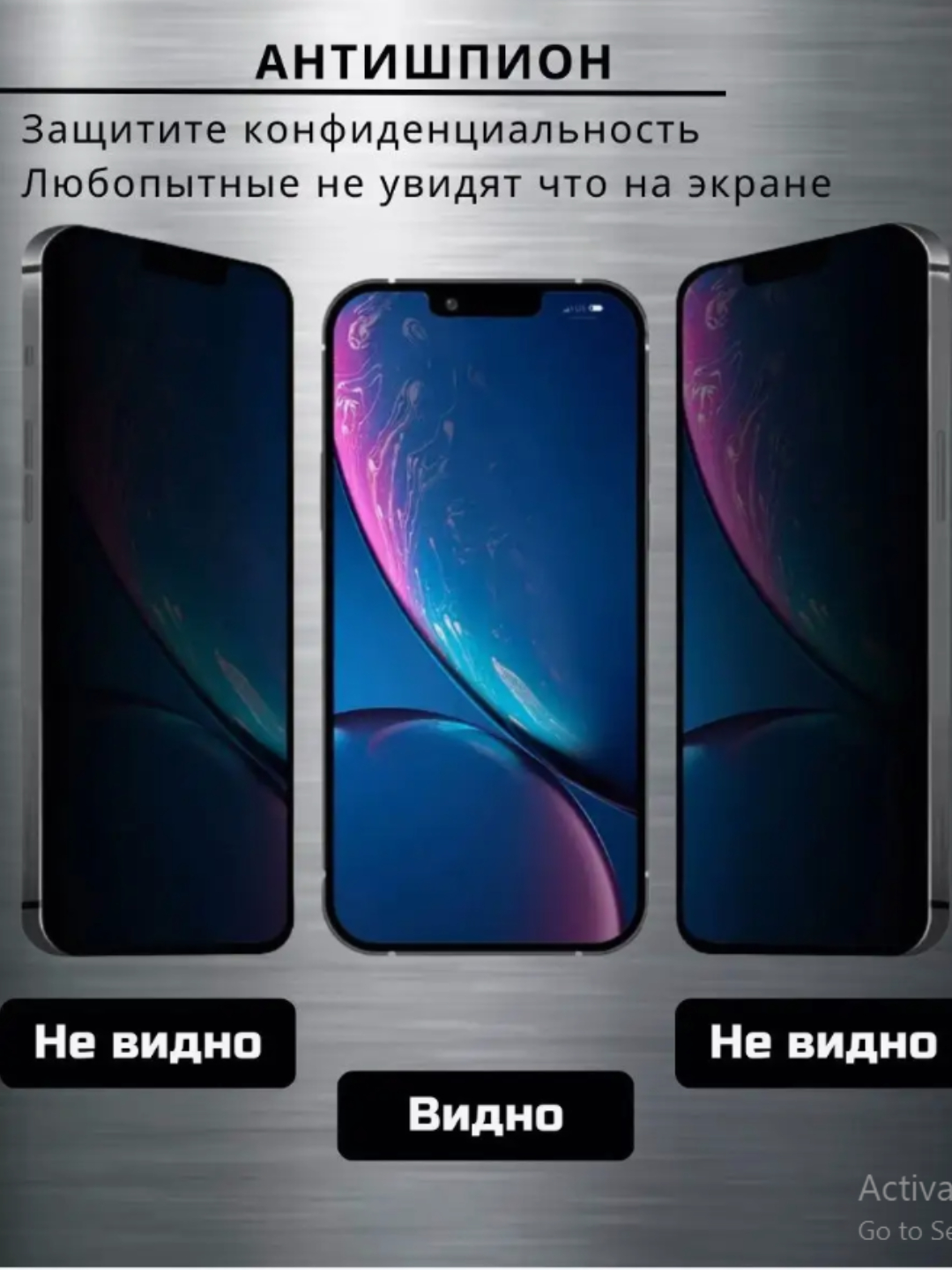 Защитное стекло с антишпионской тонировкой для iPhone 11,XR,12,13,14,15 ...