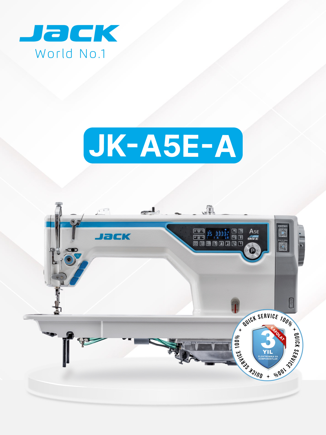 Jack JK-A5E-A sanoat tikuv mashinasi – To‘g‘ri chok, avtomatik boshqaruv, 305 mm yengni arzon ...