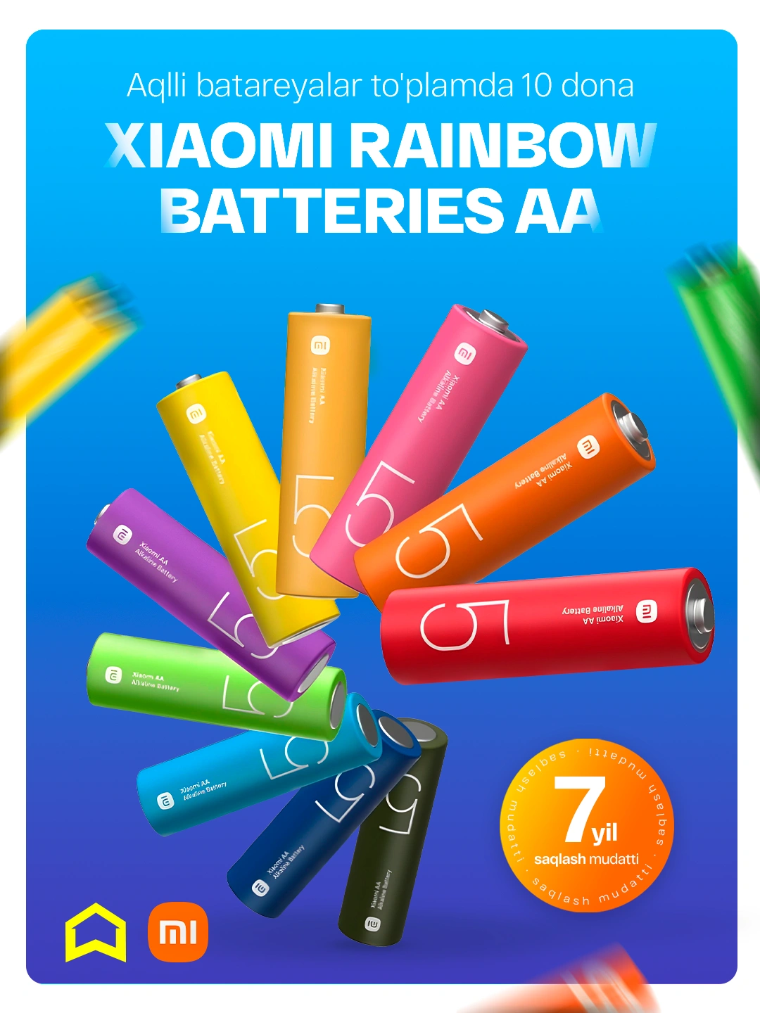 Aqlli batareyalar Xiaomi Rainbow Batteries AA/AAA, to'plamda 10 dona ...